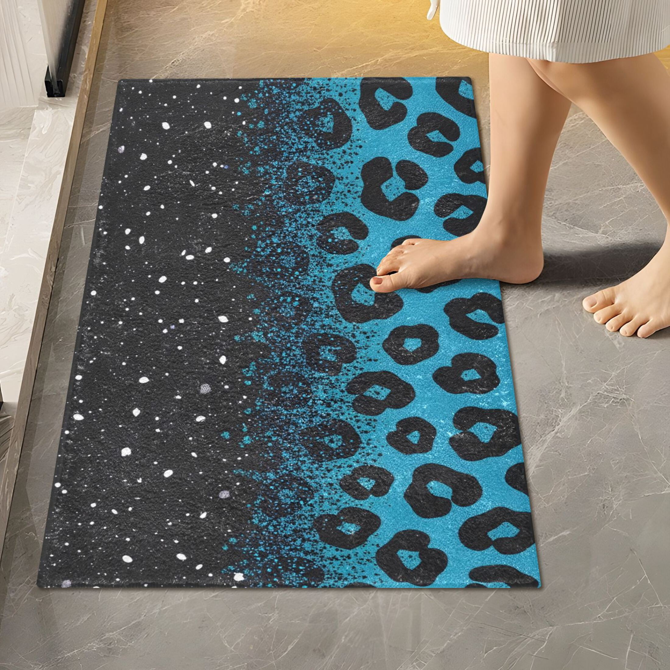 BZSMCE Blue Sparkly Glitter Leopard Pattern 2-Piece Non-Slip Absorbent ...