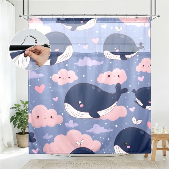BZSMCE Blue Whale Pattern Pattern Bathroom Shower Curtain Set with ...