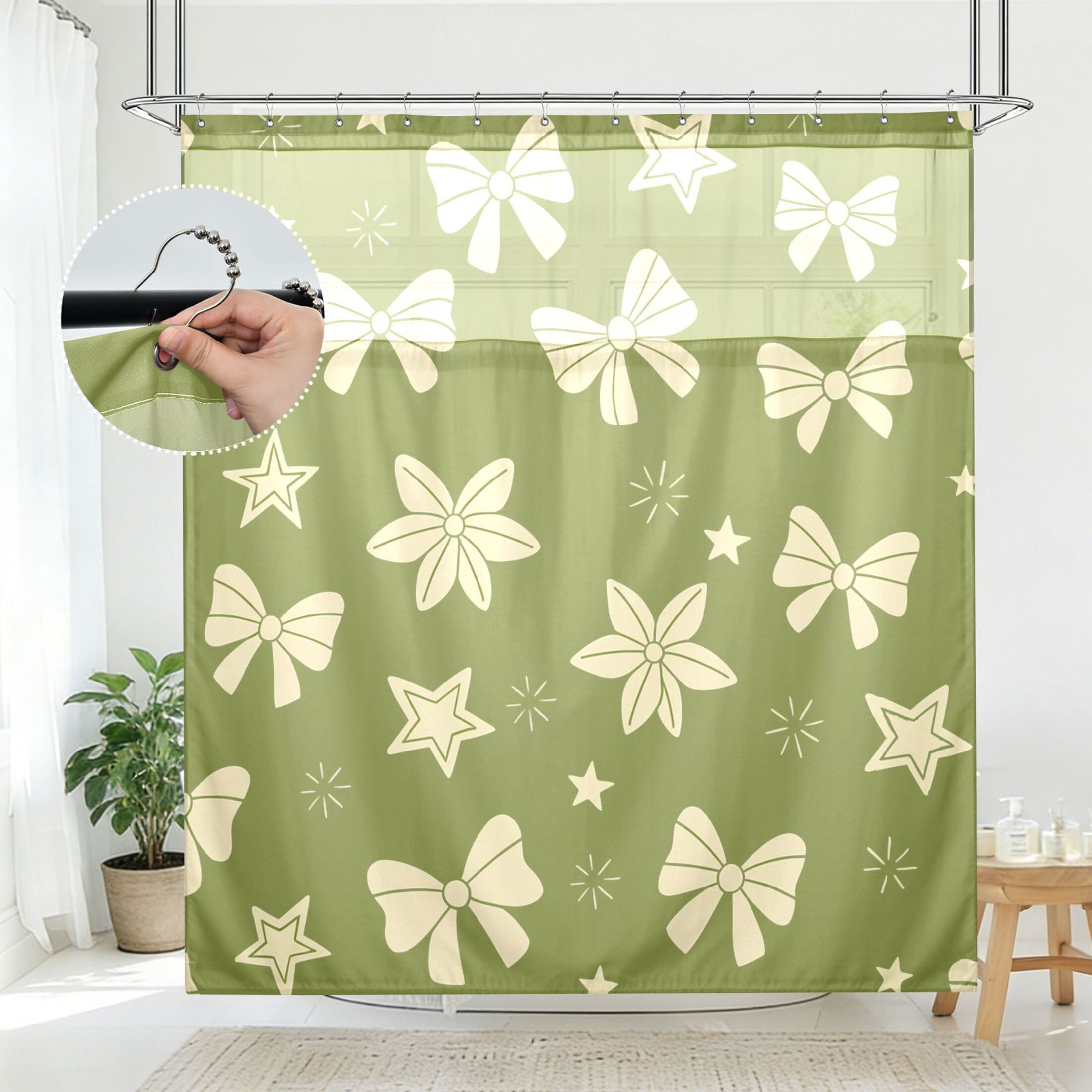 BZSMCE Bow Star Flower Pattern Pattern Bathroom Shower Curtain Set with ...