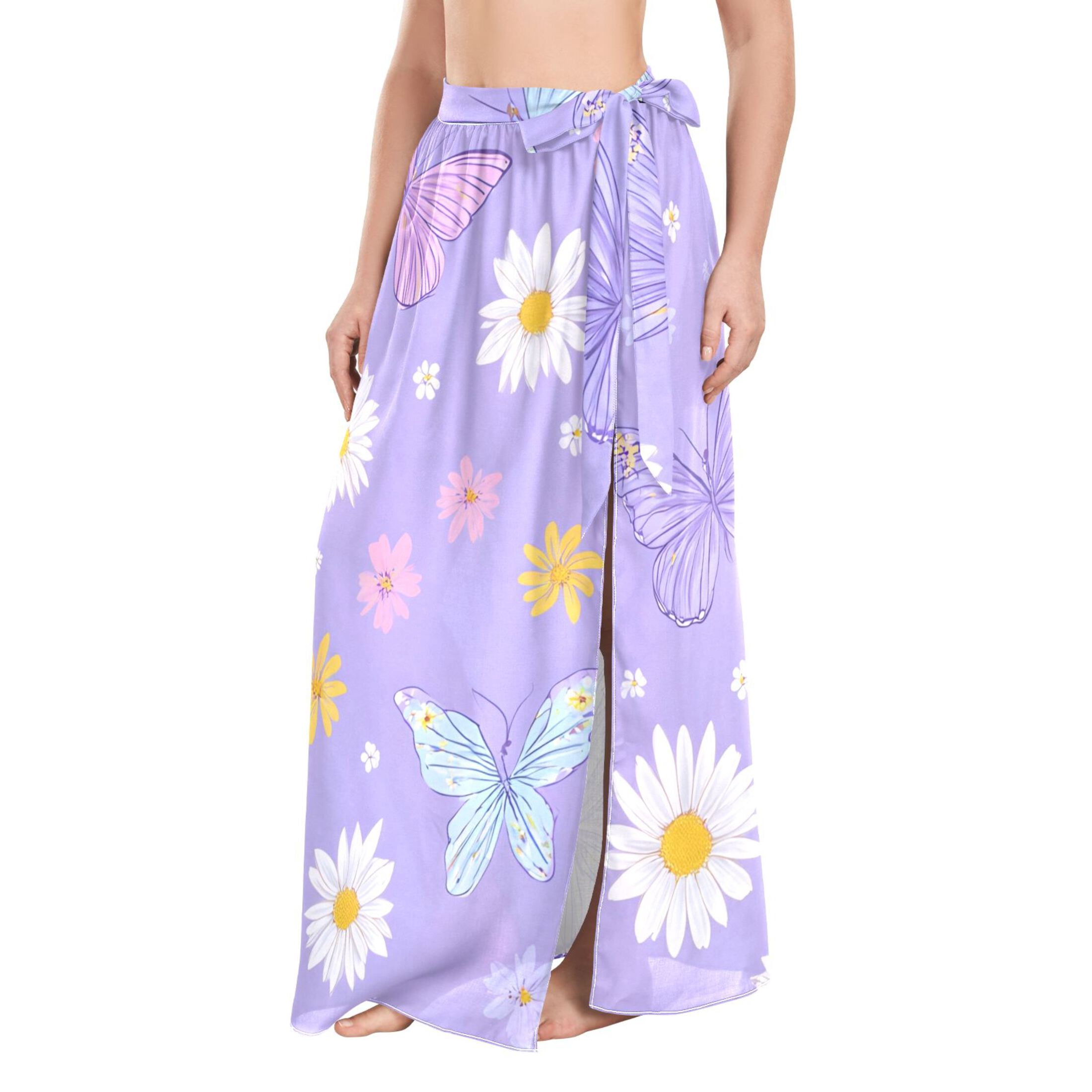 BZSMCE Butterfly Daisy Pattern Maxi Cover-Up Skirt, Lightweight Quick ...