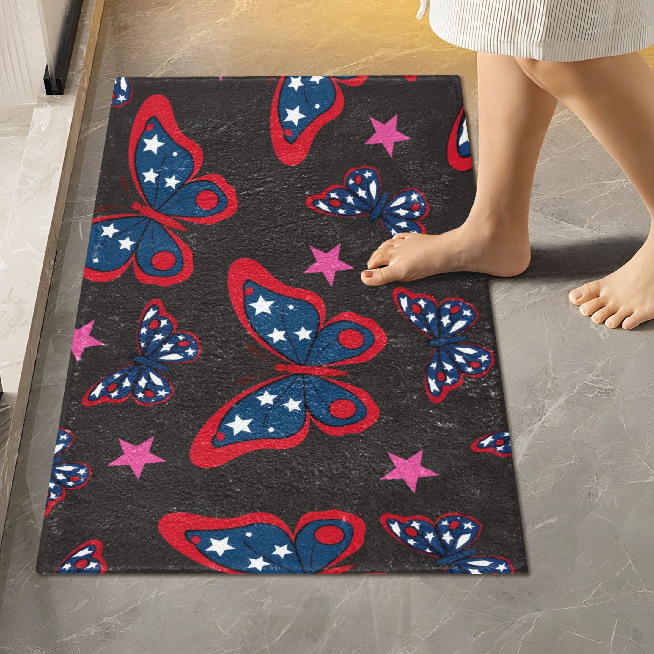 BZSMCE Butterfly Pattern Pattern 2-Piece Non-Slip Absorbent Bathroom ...