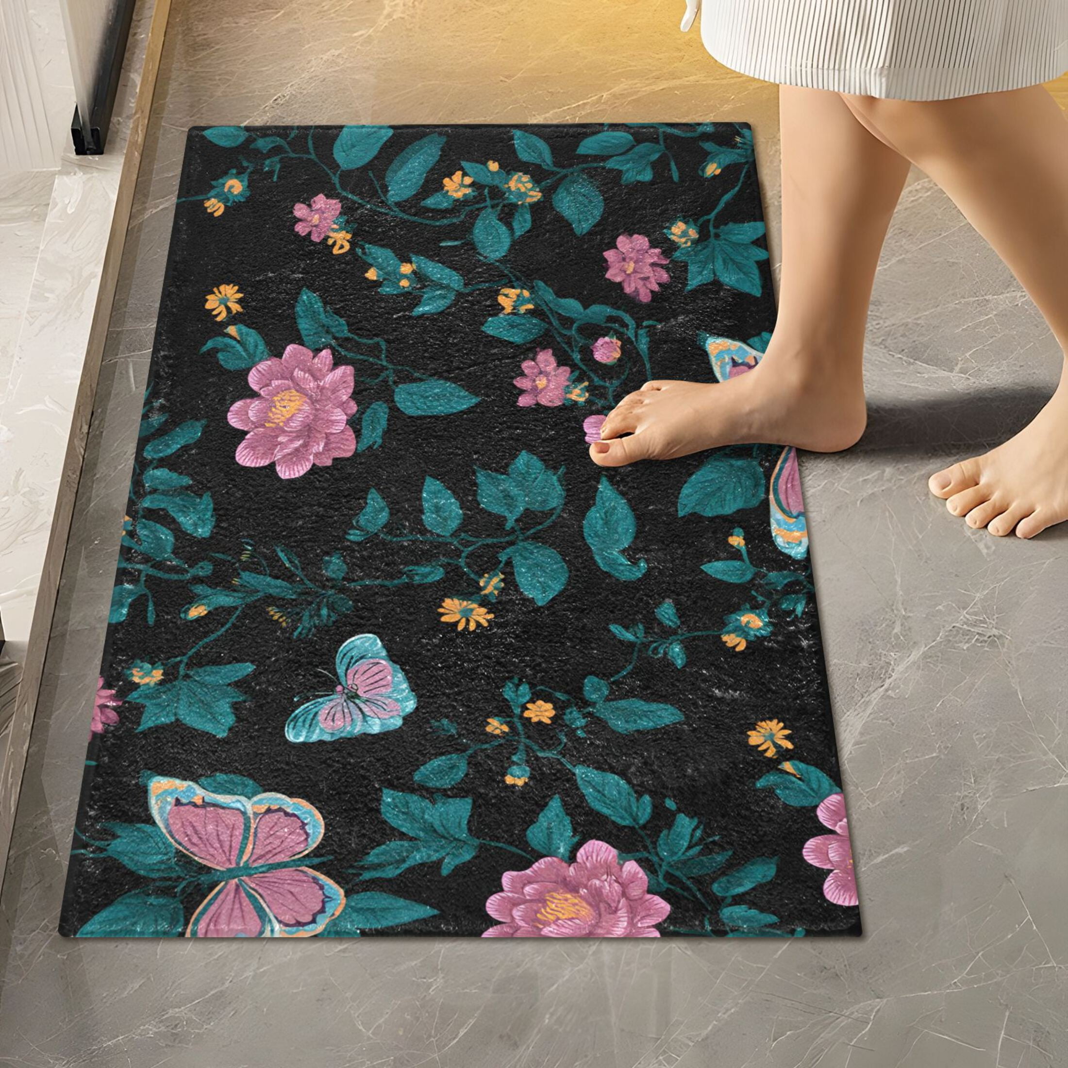 BZSMCE Butterfly Pink Flower Pattern Pattern 2-Piece Non-Slip Absorbent ...
