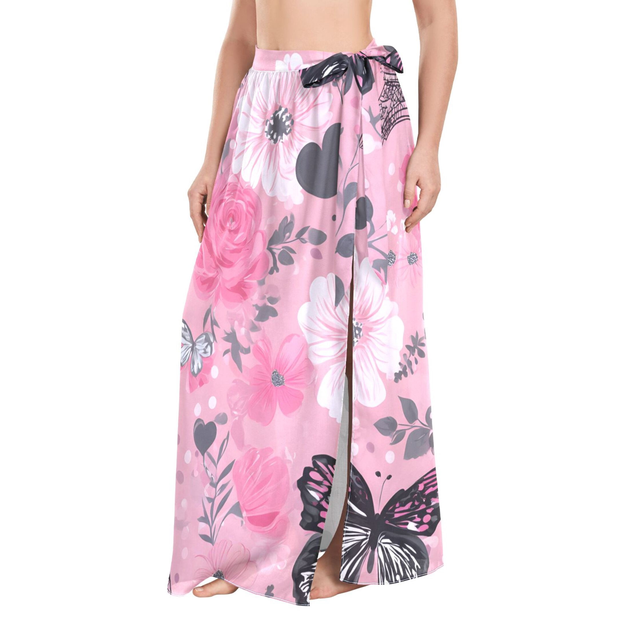 BZSMCE Butterfly and Rose Pattern Maxi Cover-Up Skirt, Lightweight ...