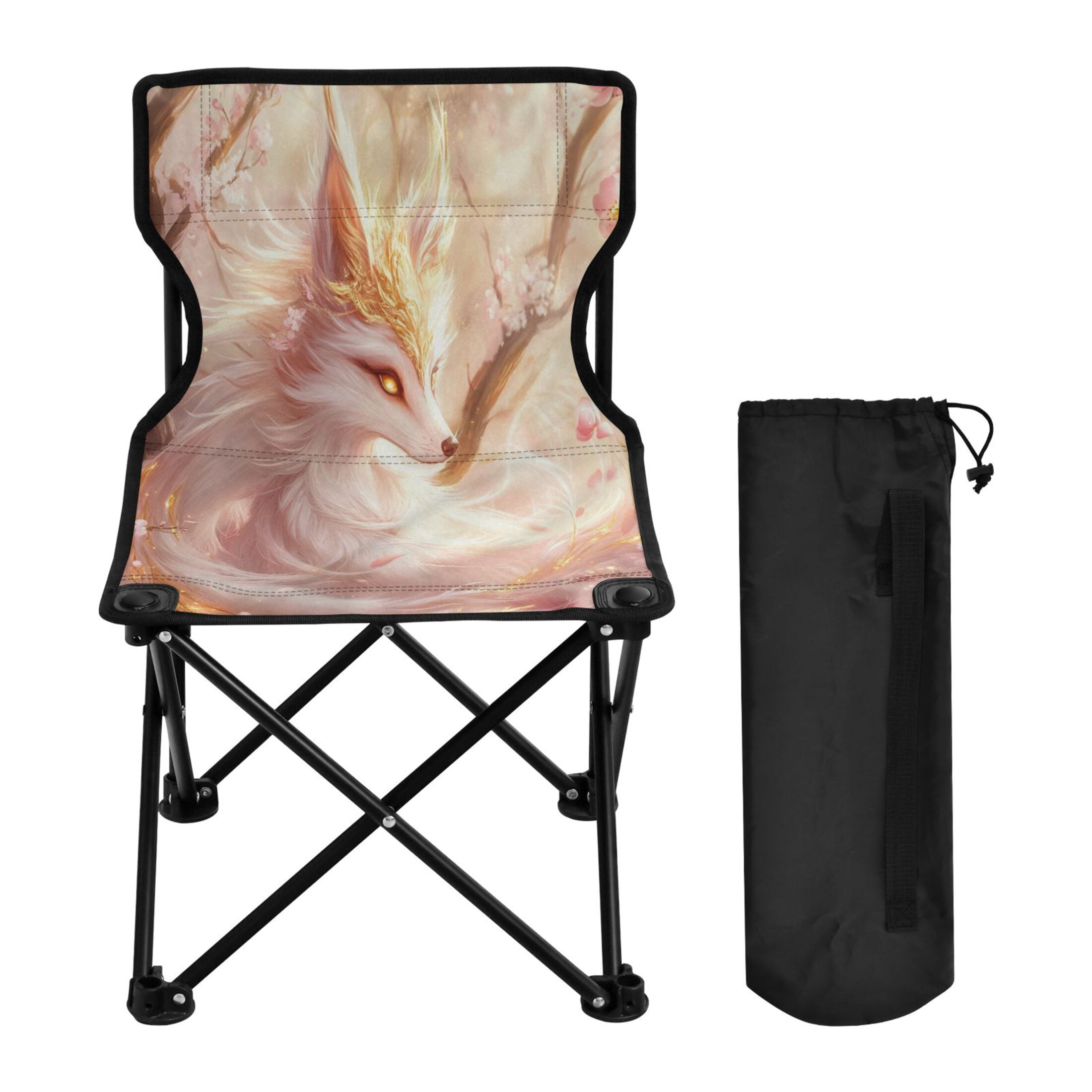 BZSMCE Camping Chairs Modern Fox with Golden Crown Pattern Folding ...