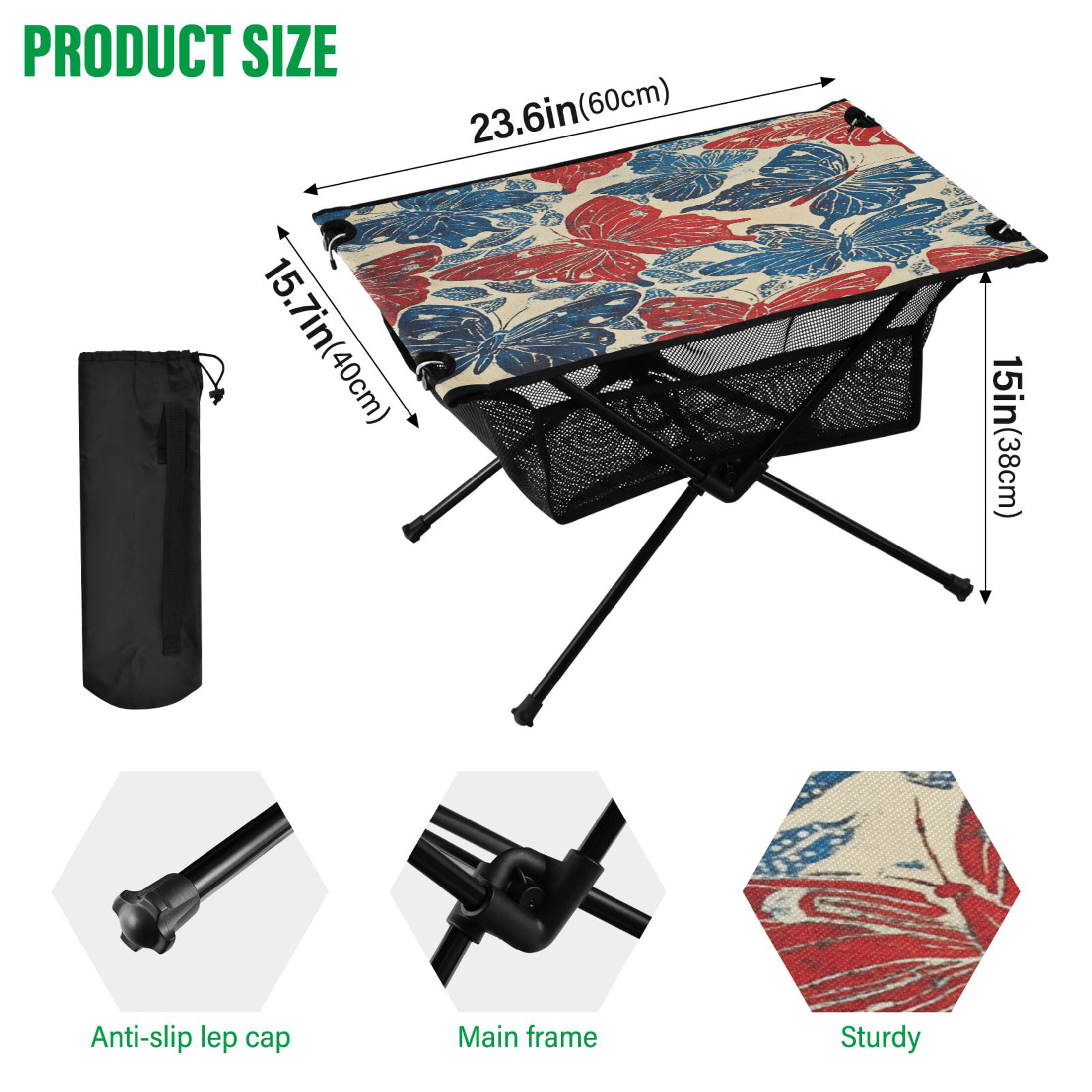 BZSMCE Camping Tables Simple Folding Table Red and Blue Butterflies ...