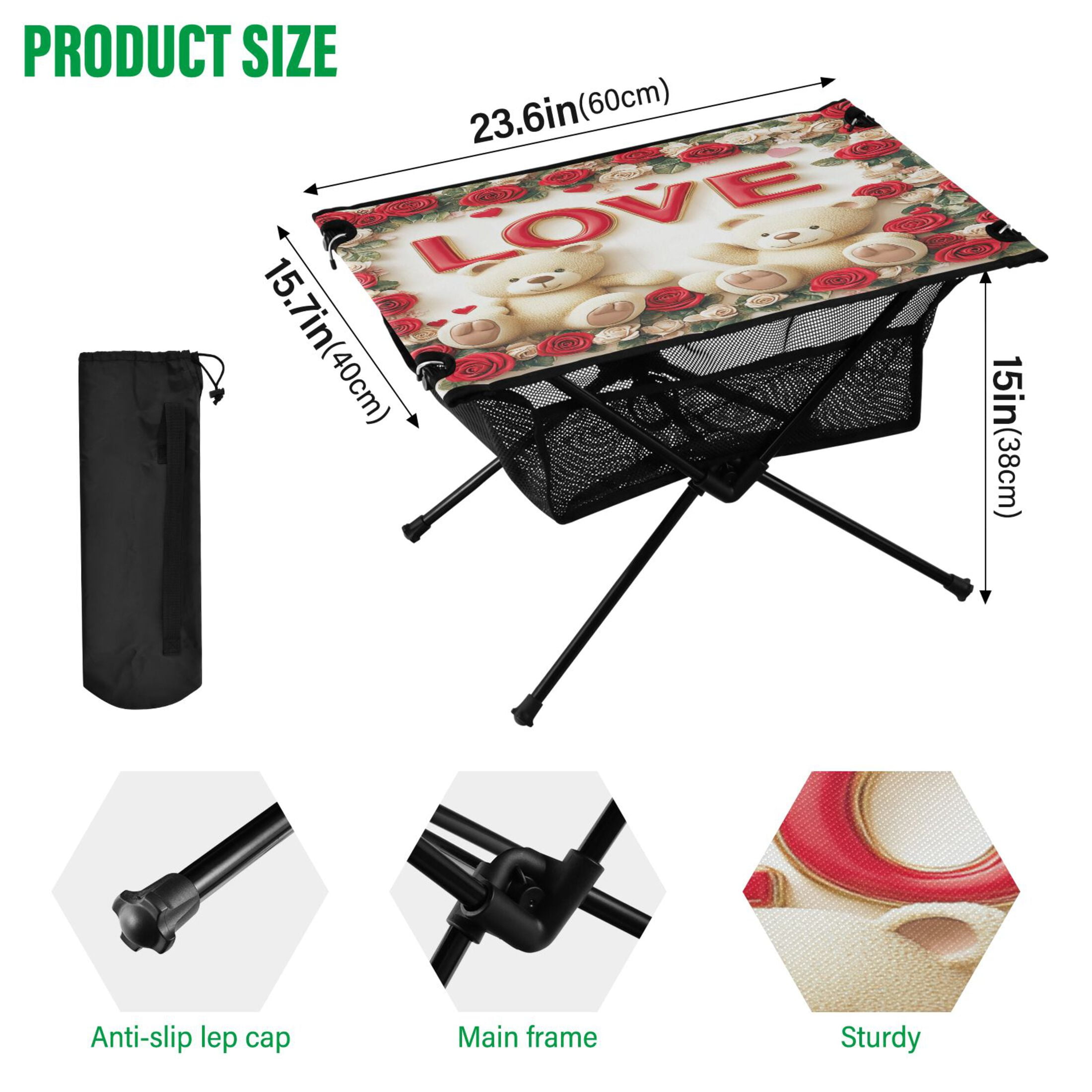 BZSMCE Camping Tables Simple Folding Table Romantic Bears Pattern Size ...