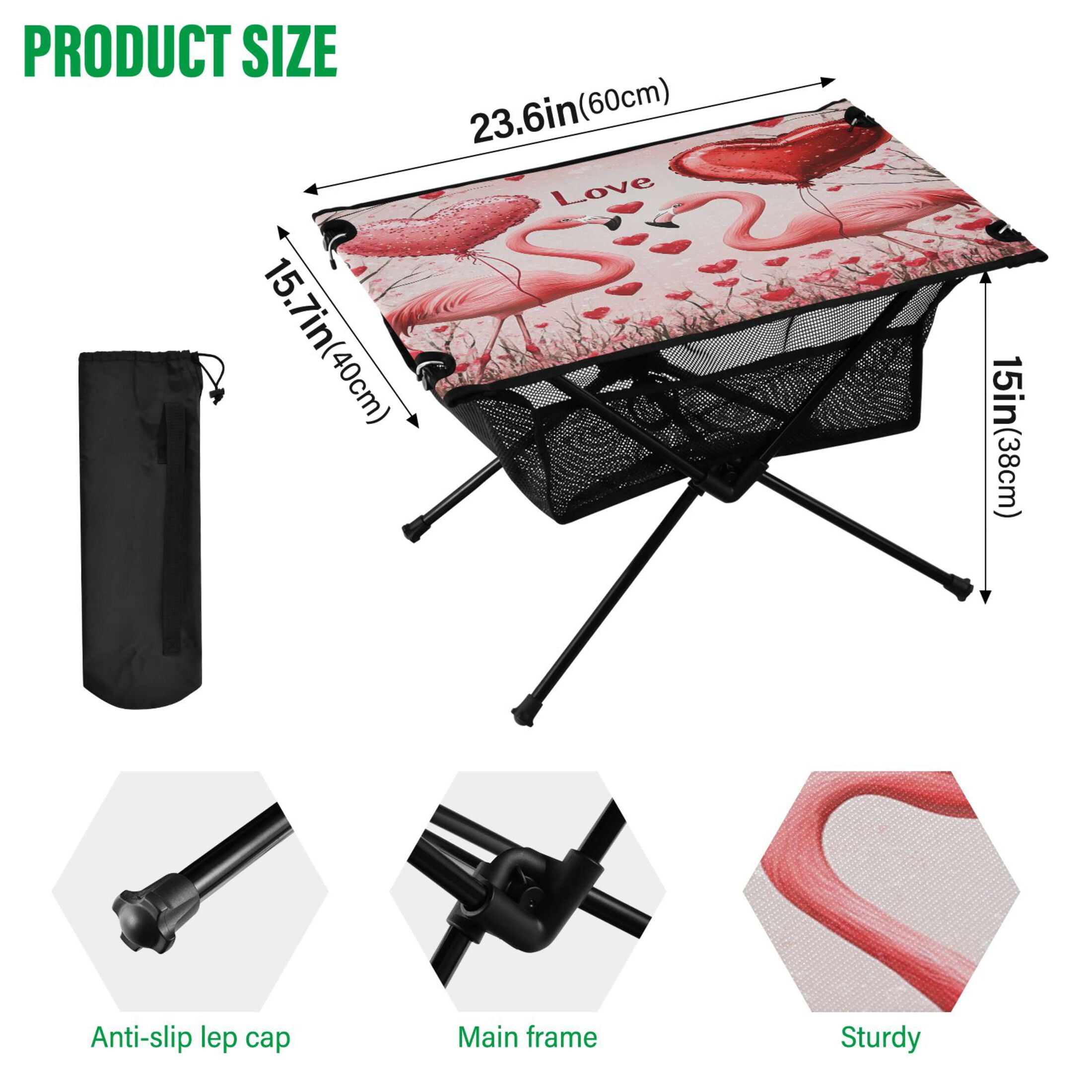 BZSMCE Camping Tables Simple Folding Table Romantic Flamingo Love ...