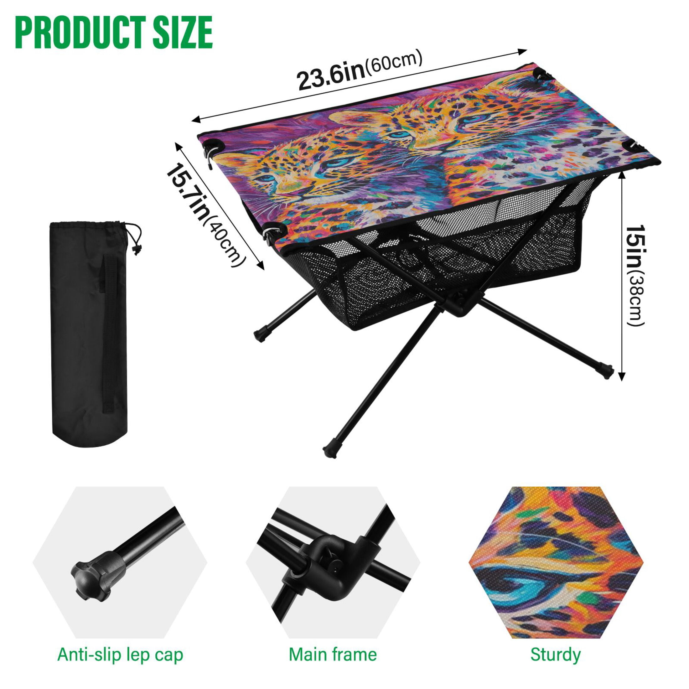 BZSMCE Camping Tables Simple Folding Table Vibrant Leopard Duo Pattern ...