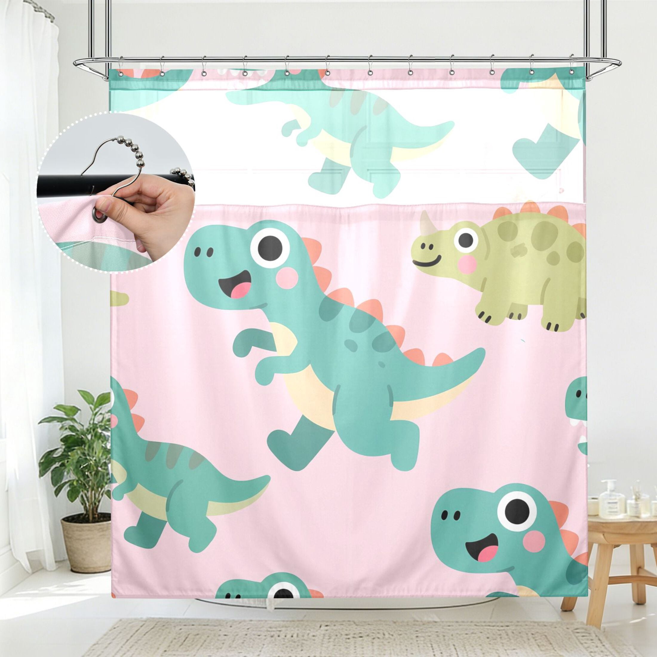 BZSMCE Cartoon Dinosaur Pattern Pattern Bathroom Shower Curtain Set ...