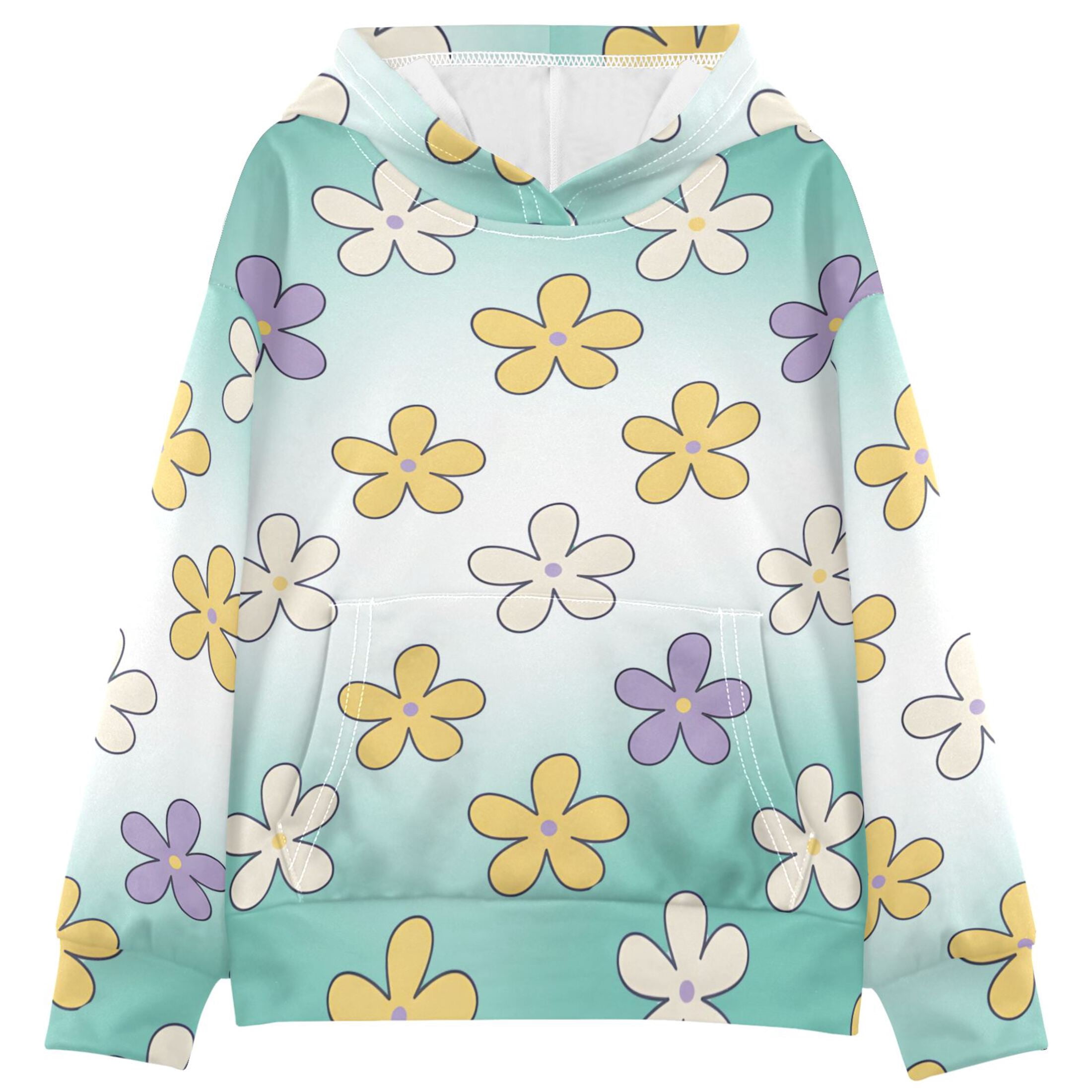 BZSMCE Cartoon Flowers Print Hoodie Casual Pullover Sweatshirt With ...