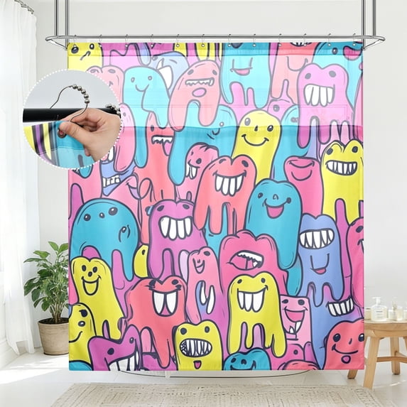 BZSMCE Cartoon Teeth Pattern Pattern Bathroom Shower Curtain Set with ...