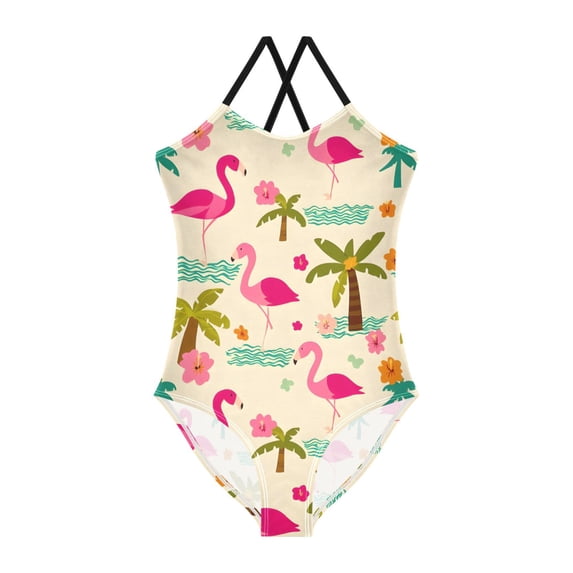 BZSMCE Cartoon Tropical Flamingo Palm Pattern For One-Piece Swimsuit ...