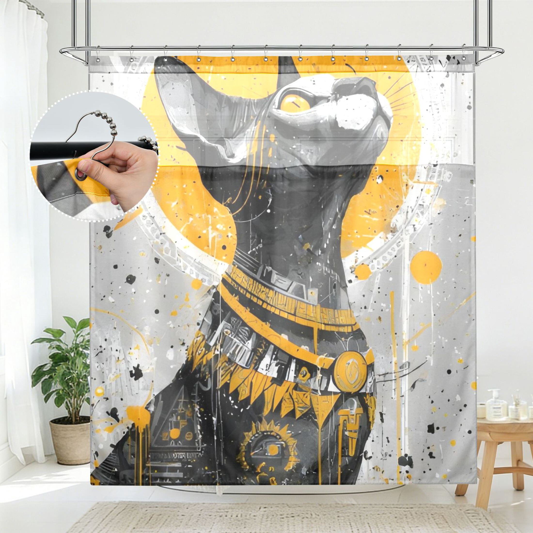 BZSMCE Celestial Black Cat Pattern Bathroom Shower Curtain Set with ...