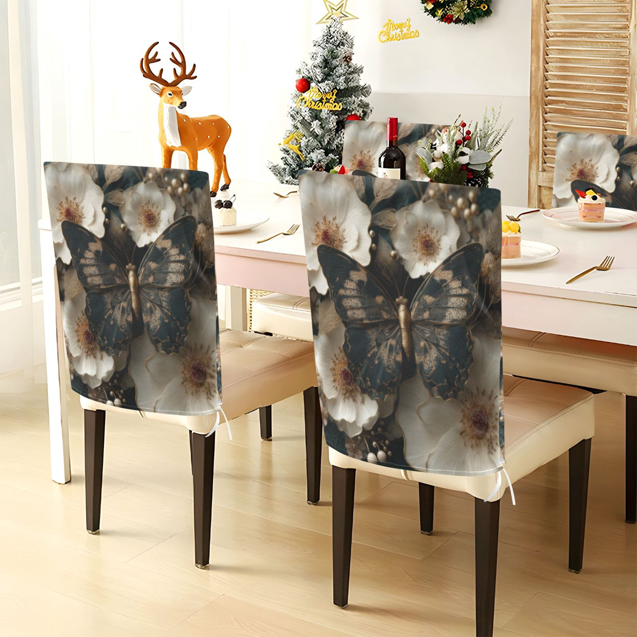 BZSMCE Chair Covers Set Home Decor Seat Back Cover Black Butterfly ...