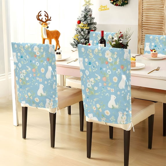 BZSMCE Chair Covers Set Home Decor Seat Back Cover Blue Bear Floral ...