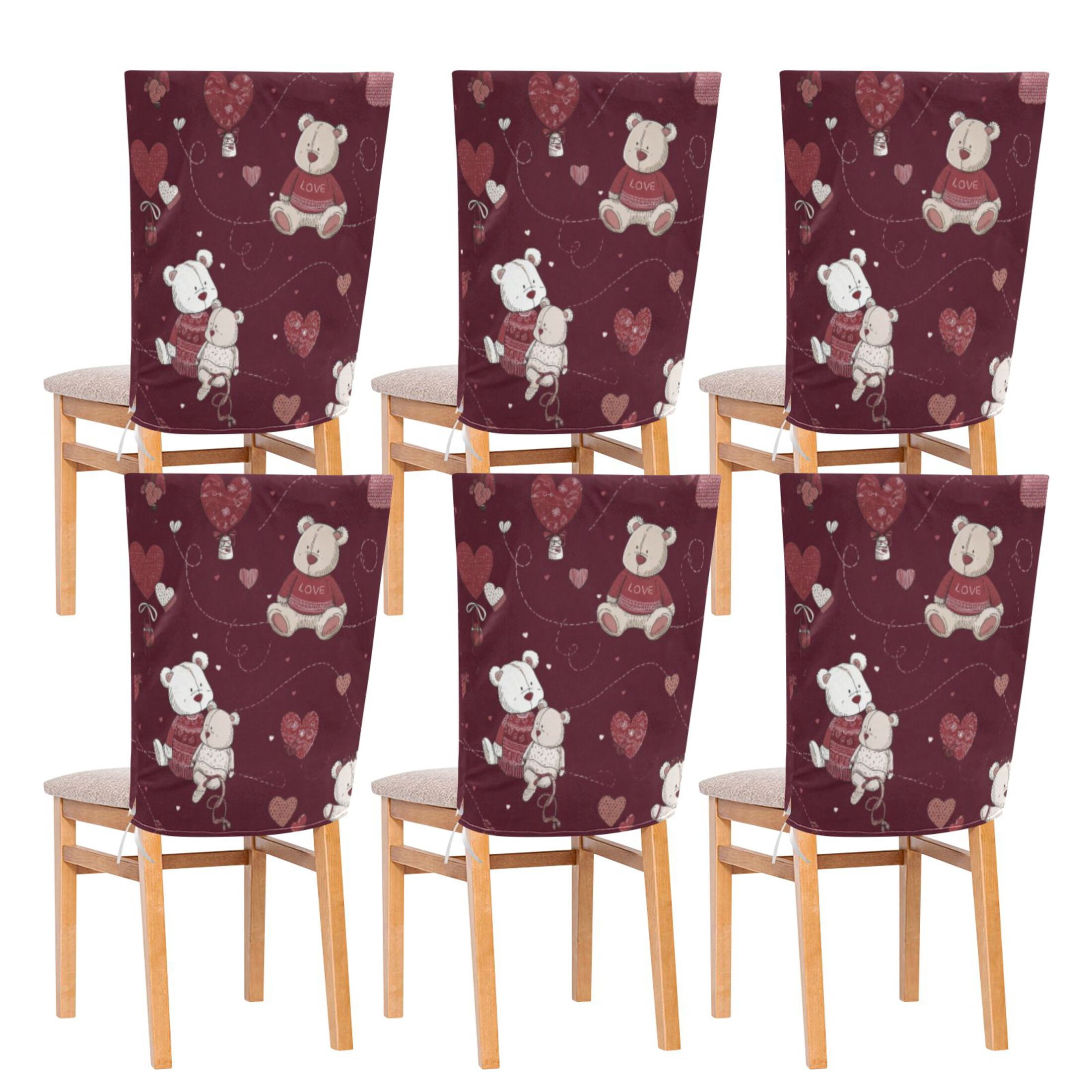 BZSMCE Chair Covers Set Home Decor Seat Back Cover Burgundy Bear Heart ...