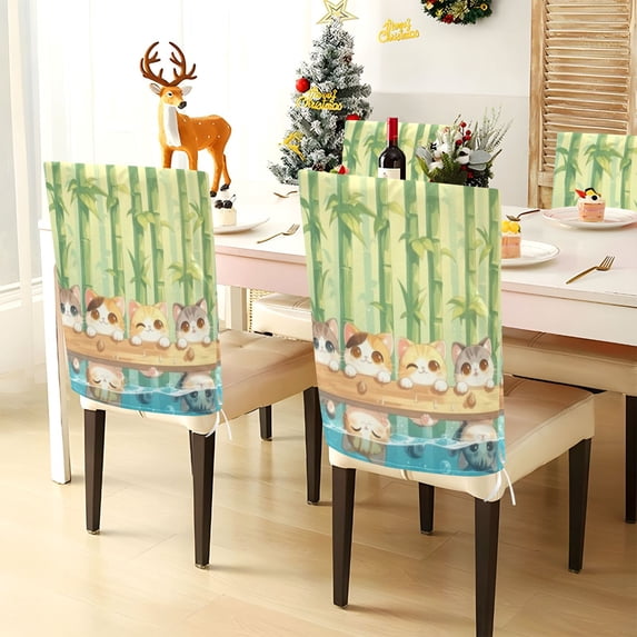 BZSMCE Chair Covers Set Home Decor Seat Back Cover Calm Bamboo Cats ...