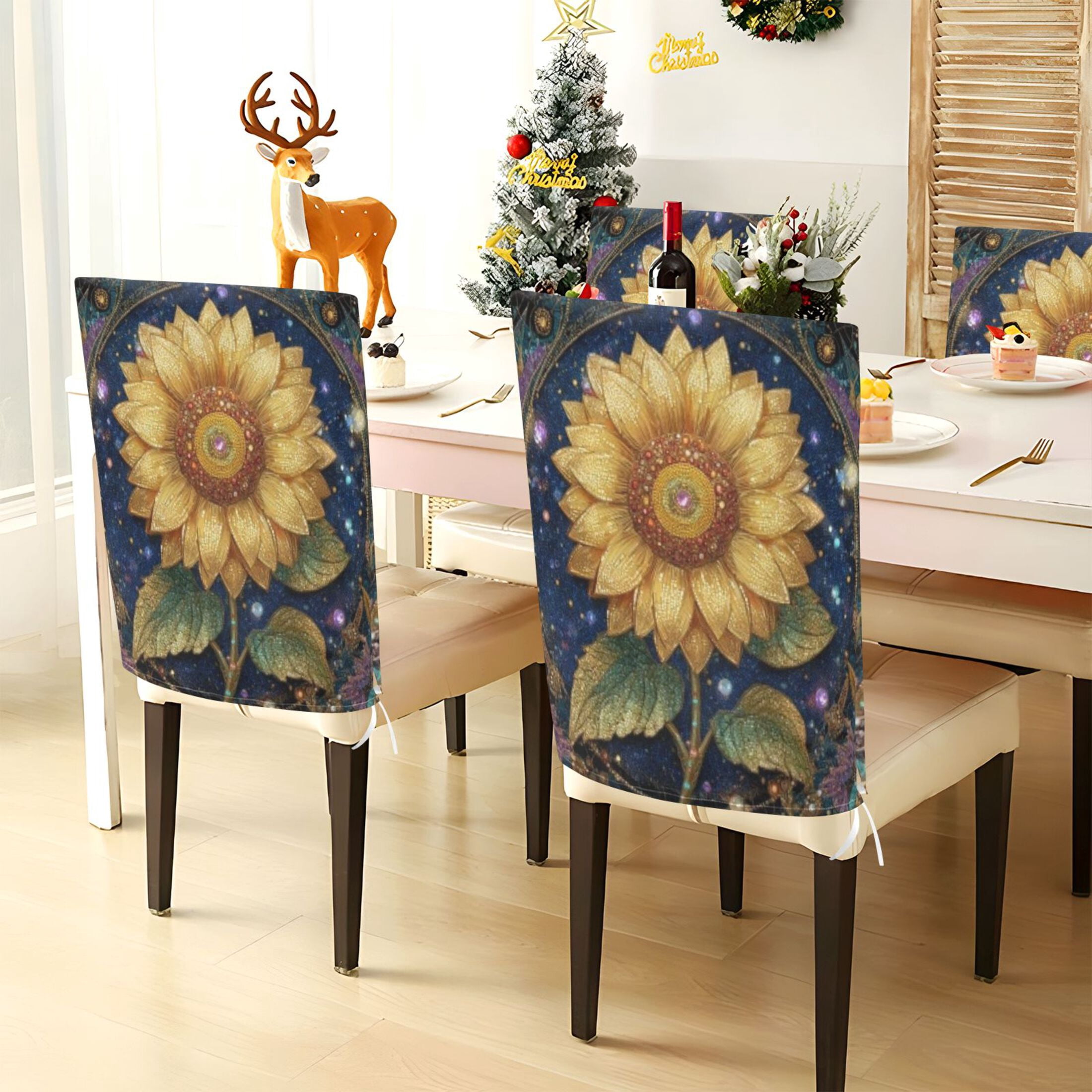 BZSMCE Chair Covers Set Home Decor Seat Back Cover Celestial Gilded ...