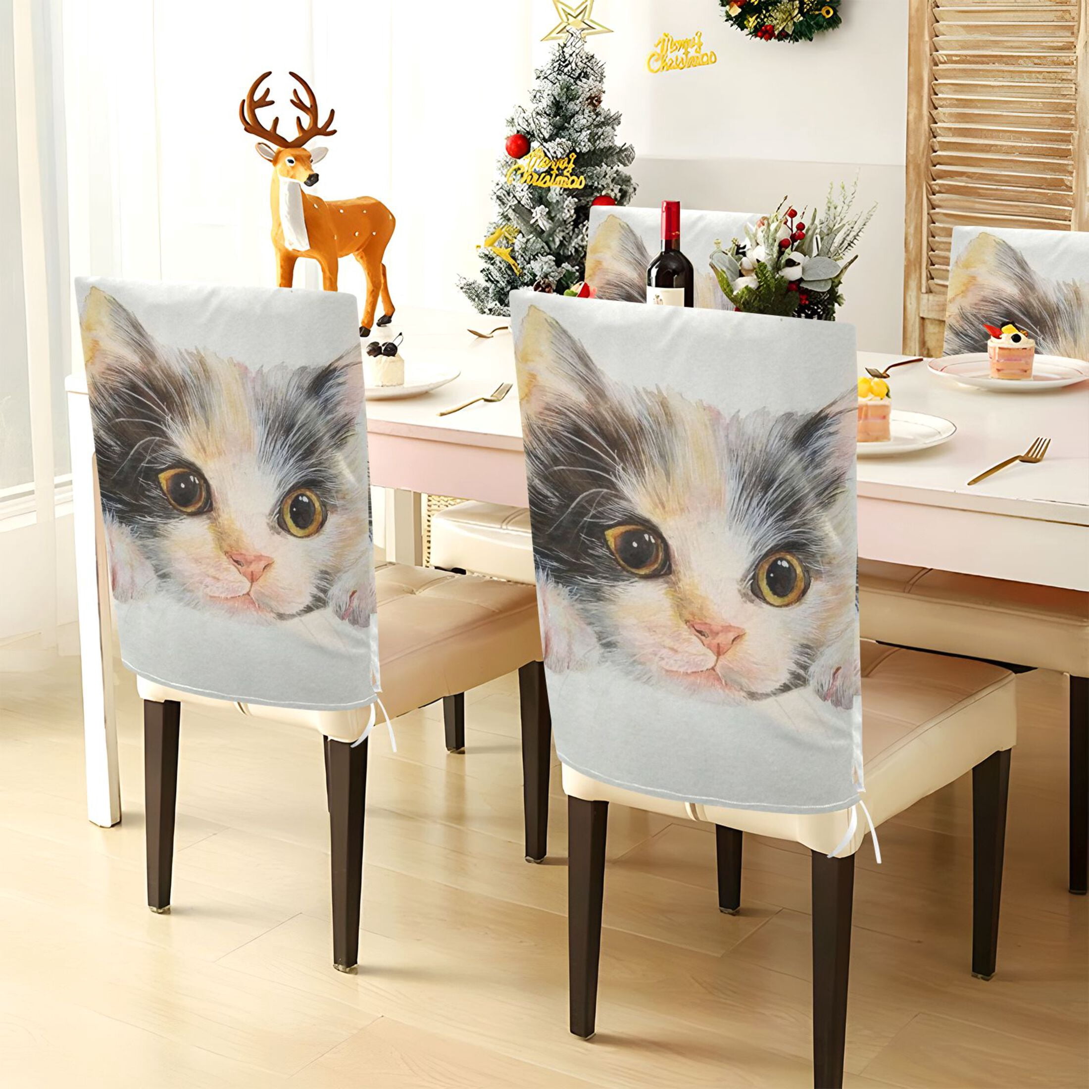 BZSMCE Chair Covers Set Home Decor Seat Back Cover Curious Kitten Gaze ...
