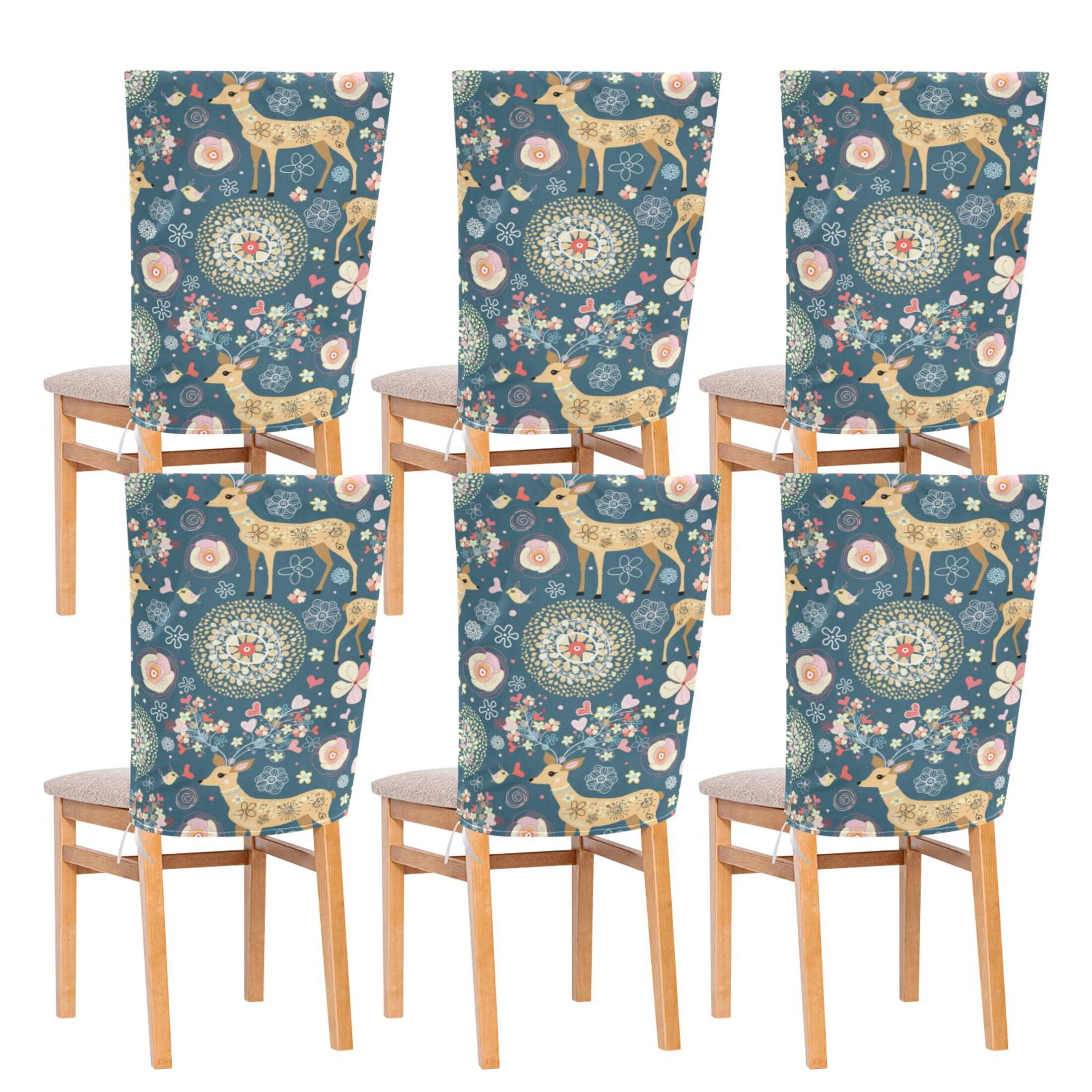 BZSMCE Chair Covers Set Home Decor Seat Back Cover Elegant Deer Floral ...