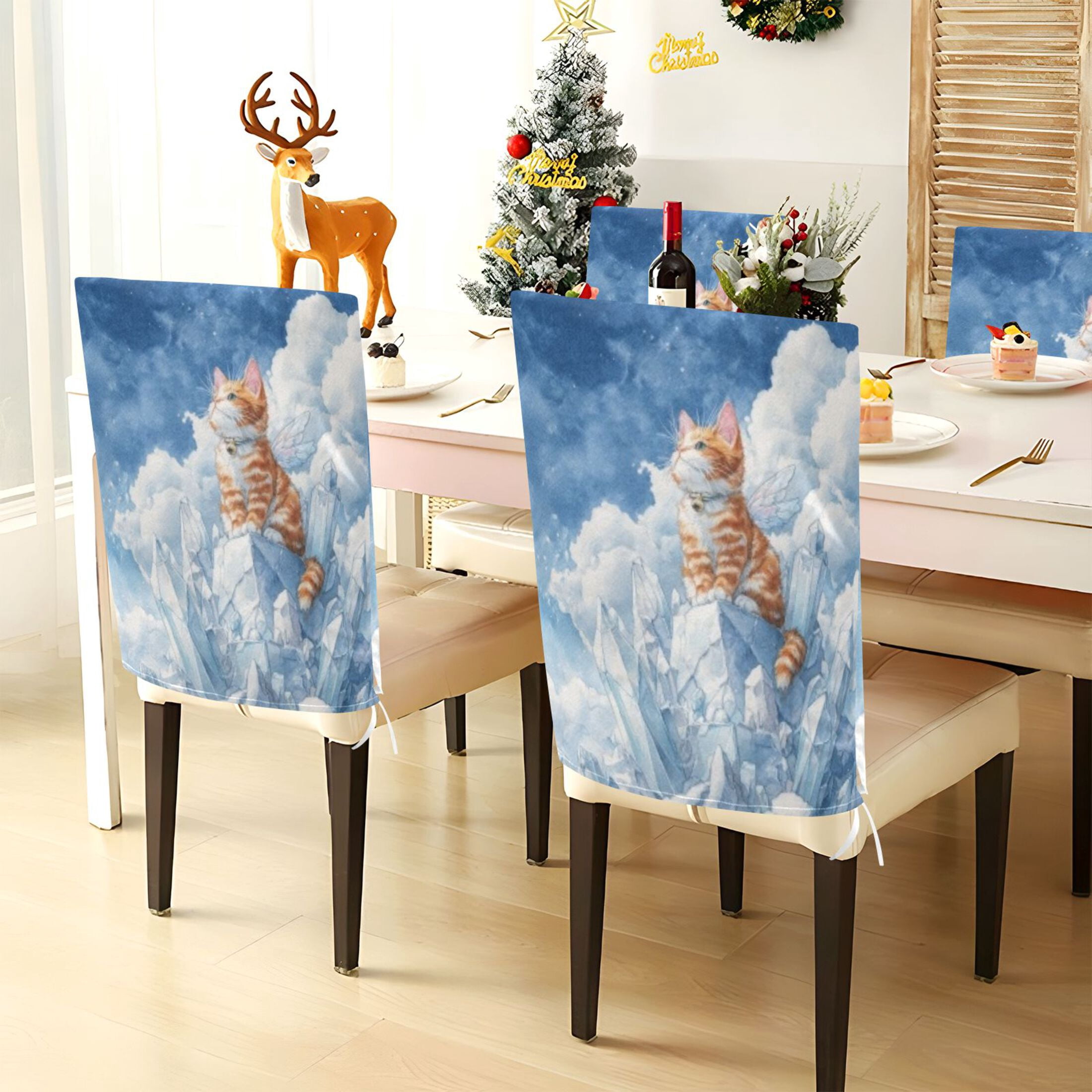 BZSMCE Chair Covers Set Home Decor Seat Back Cover Frostpaw Cat on Ice ...