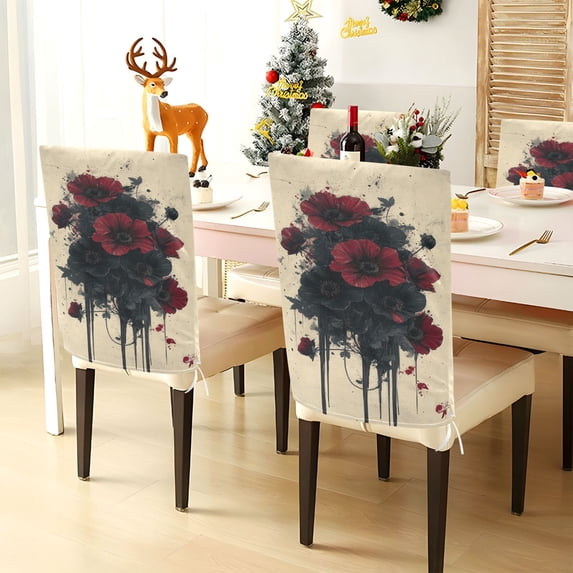 BZSMCE Chair Covers Set Home Decor Seat Back Cover Gothic Red Floral ...