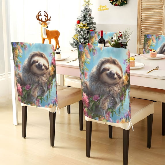 BZSMCE Chair Covers Set Home Decor Seat Back Cover Happy Sloth Pattern ...