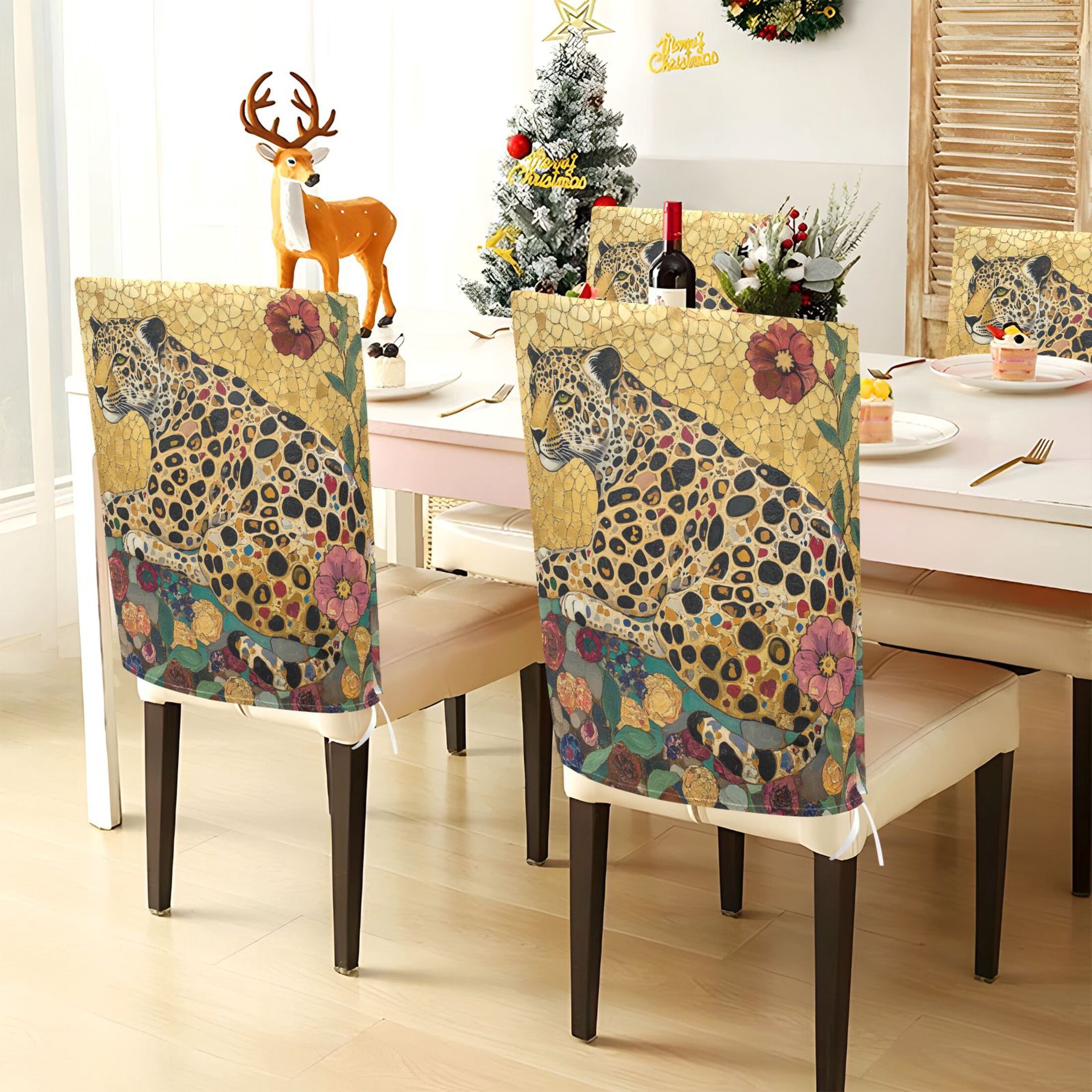BZSMCE Chair Covers Set Home Decor Seat Back Cover Mosaic Leopard ...