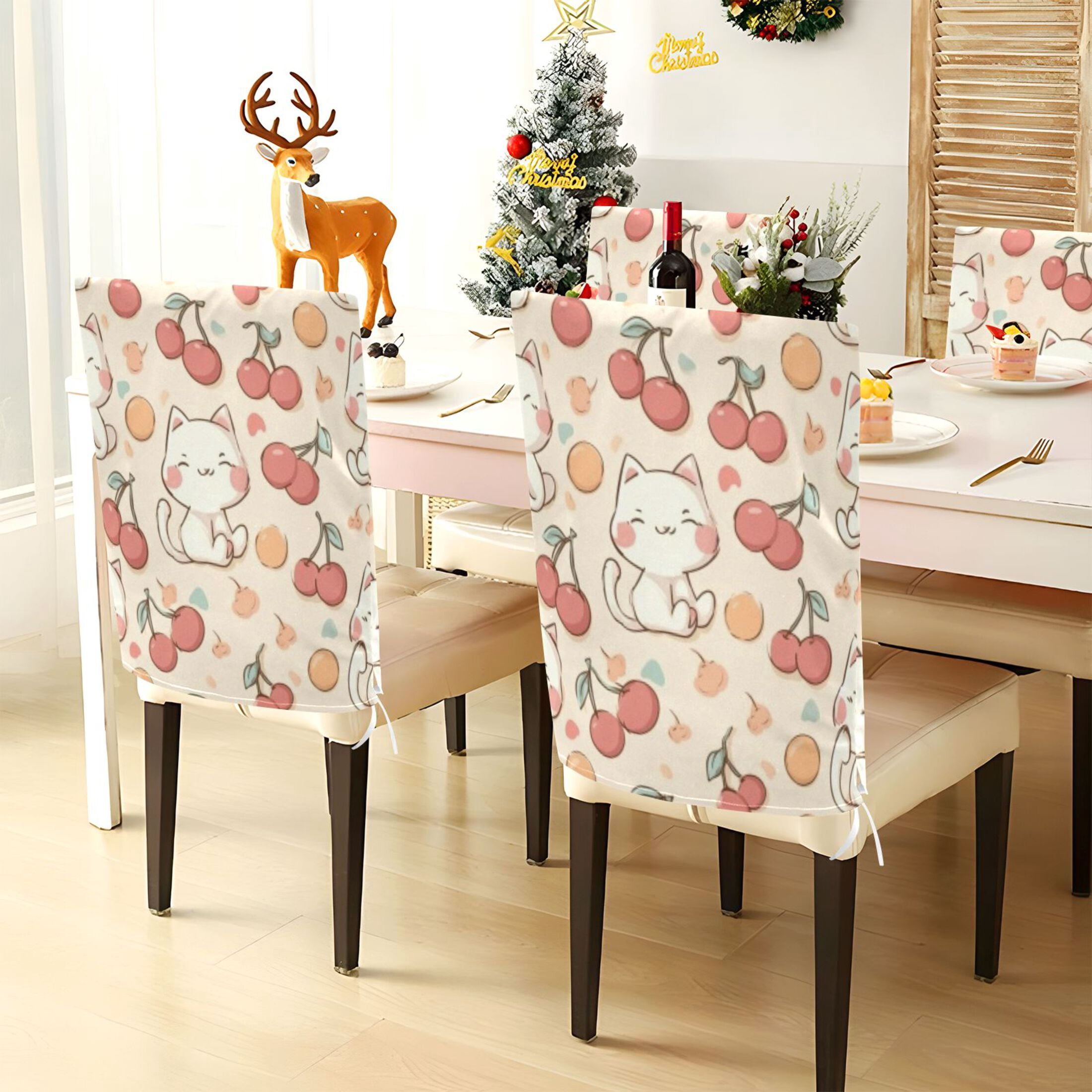 BZSMCE Chair Covers Set Home Decor Seat Back Cover Peach Cherry White ...