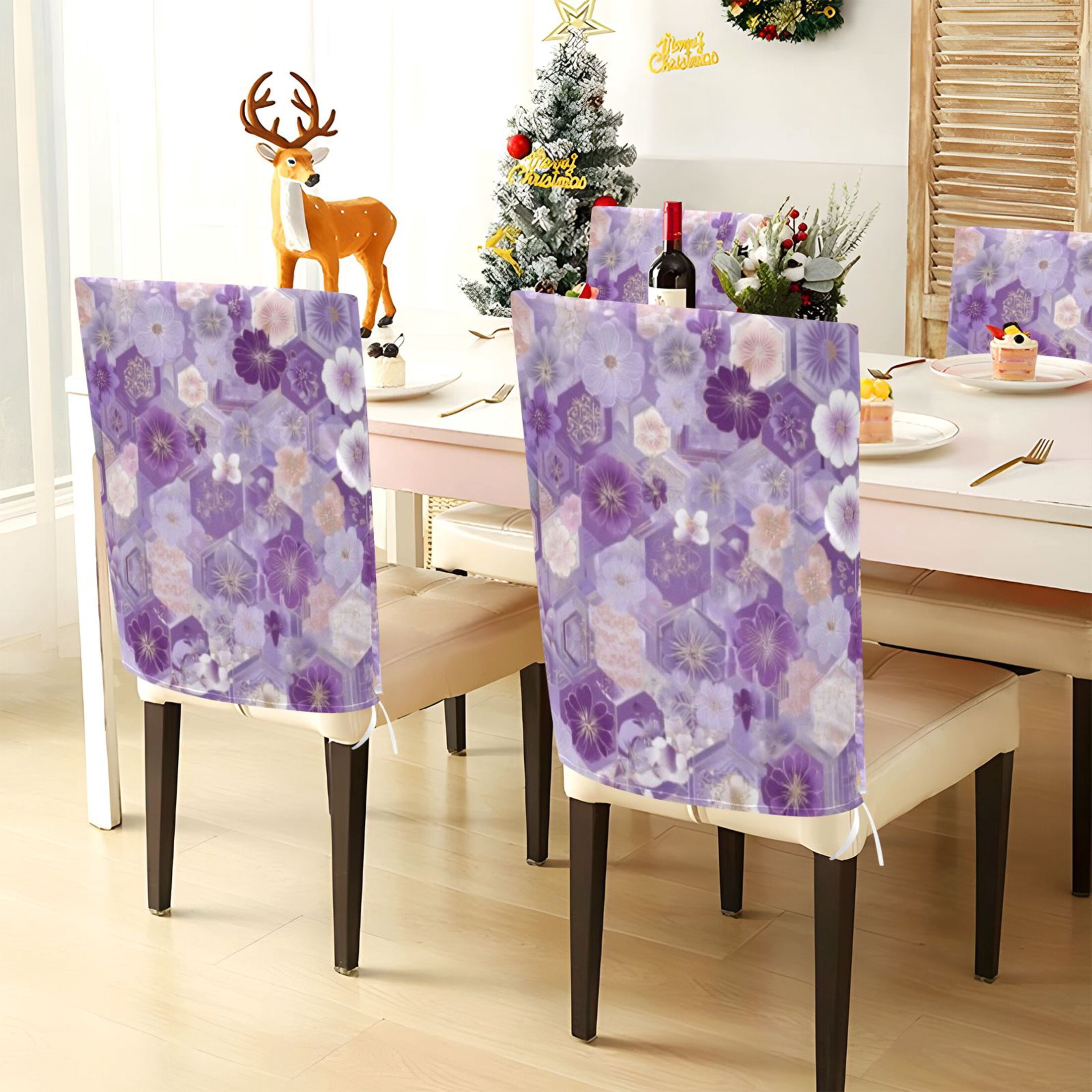 BZSMCE Chair Covers Set Home Decor Seat Back Cover Purple Floral Mosaic ...