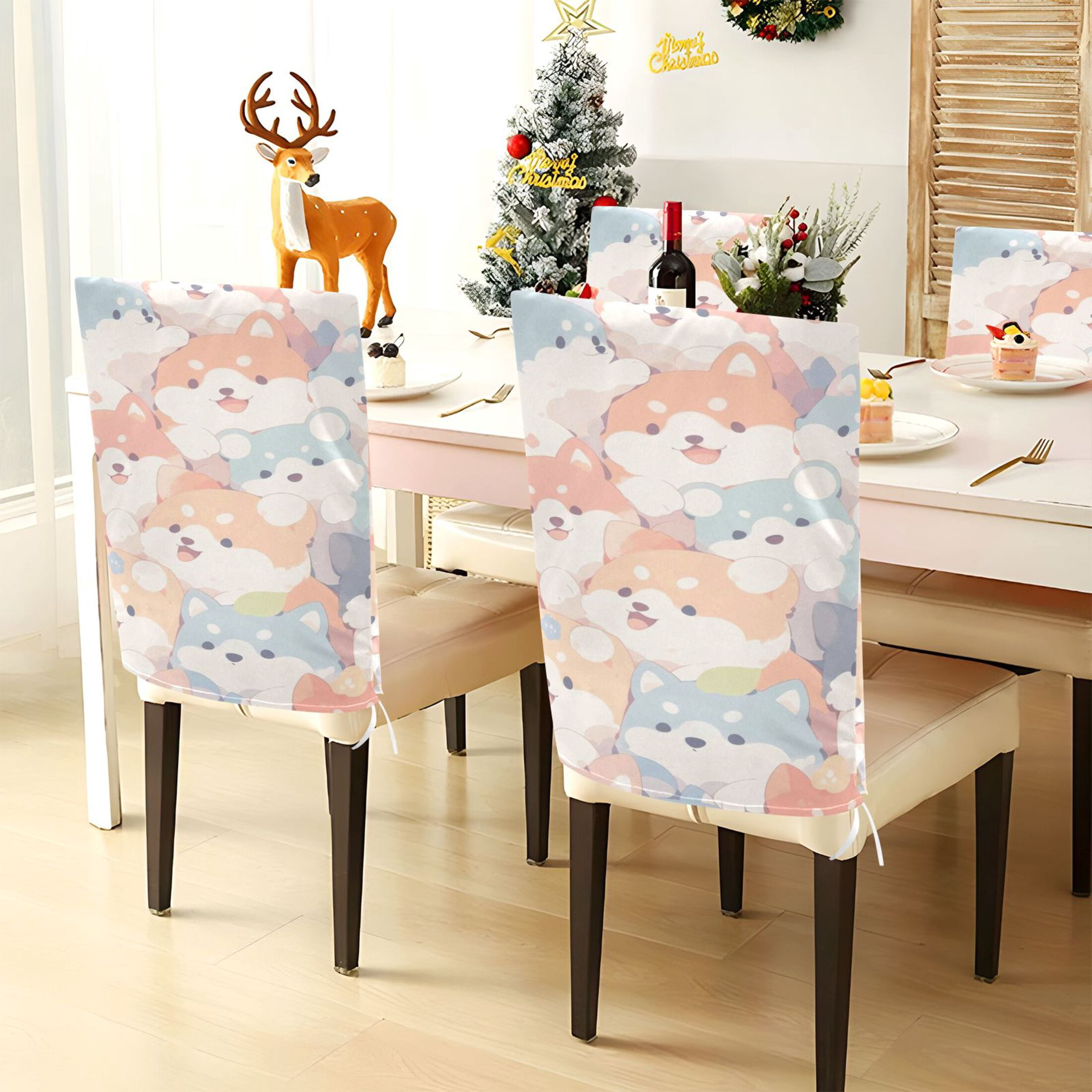 BZSMCE Chair Covers Set Home Decor Seat Back Cover Shiba Inu Pastel ...