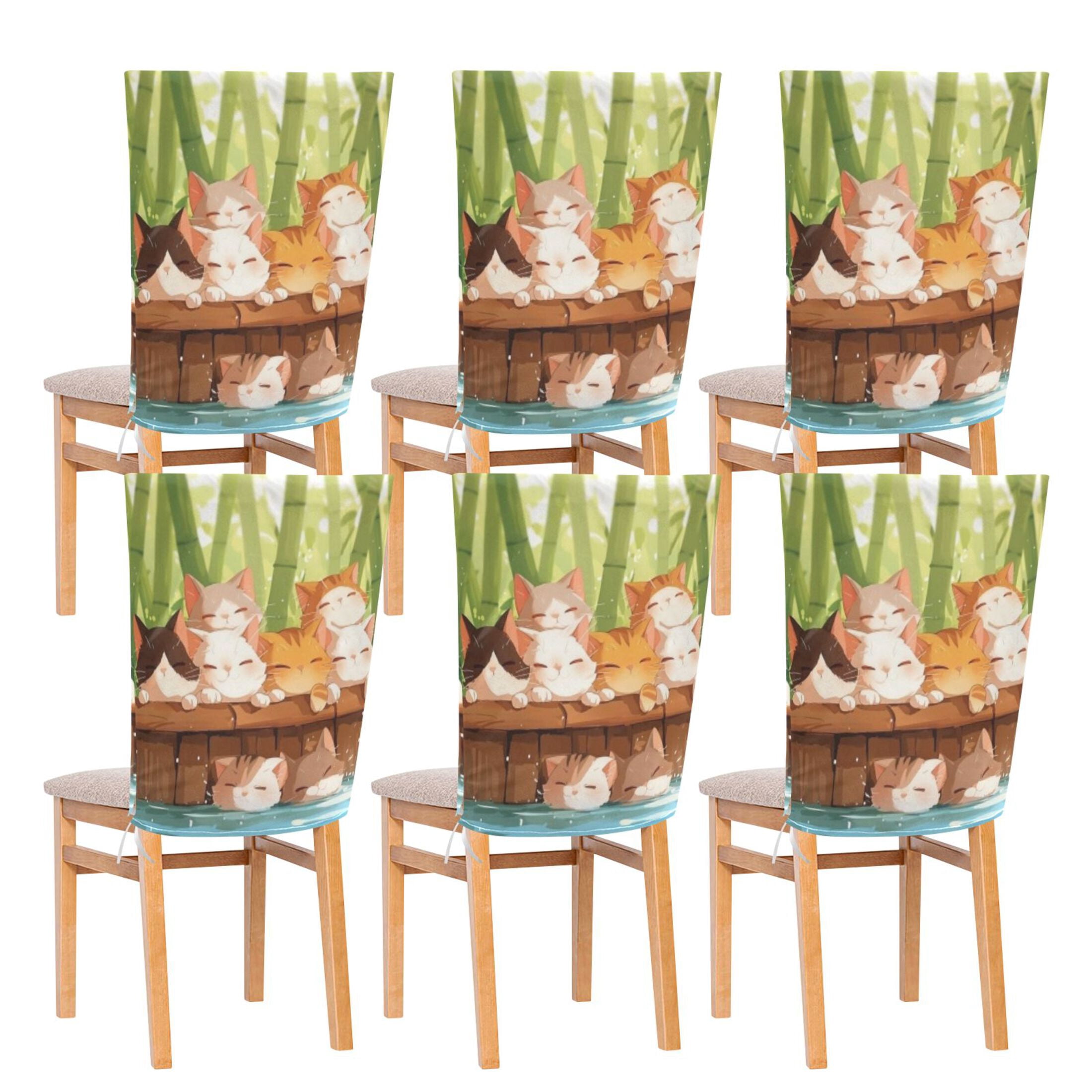 BZSMCE Chair Covers Set Home Decor Seat Back Cover Sleepy Bamboo Cats ...