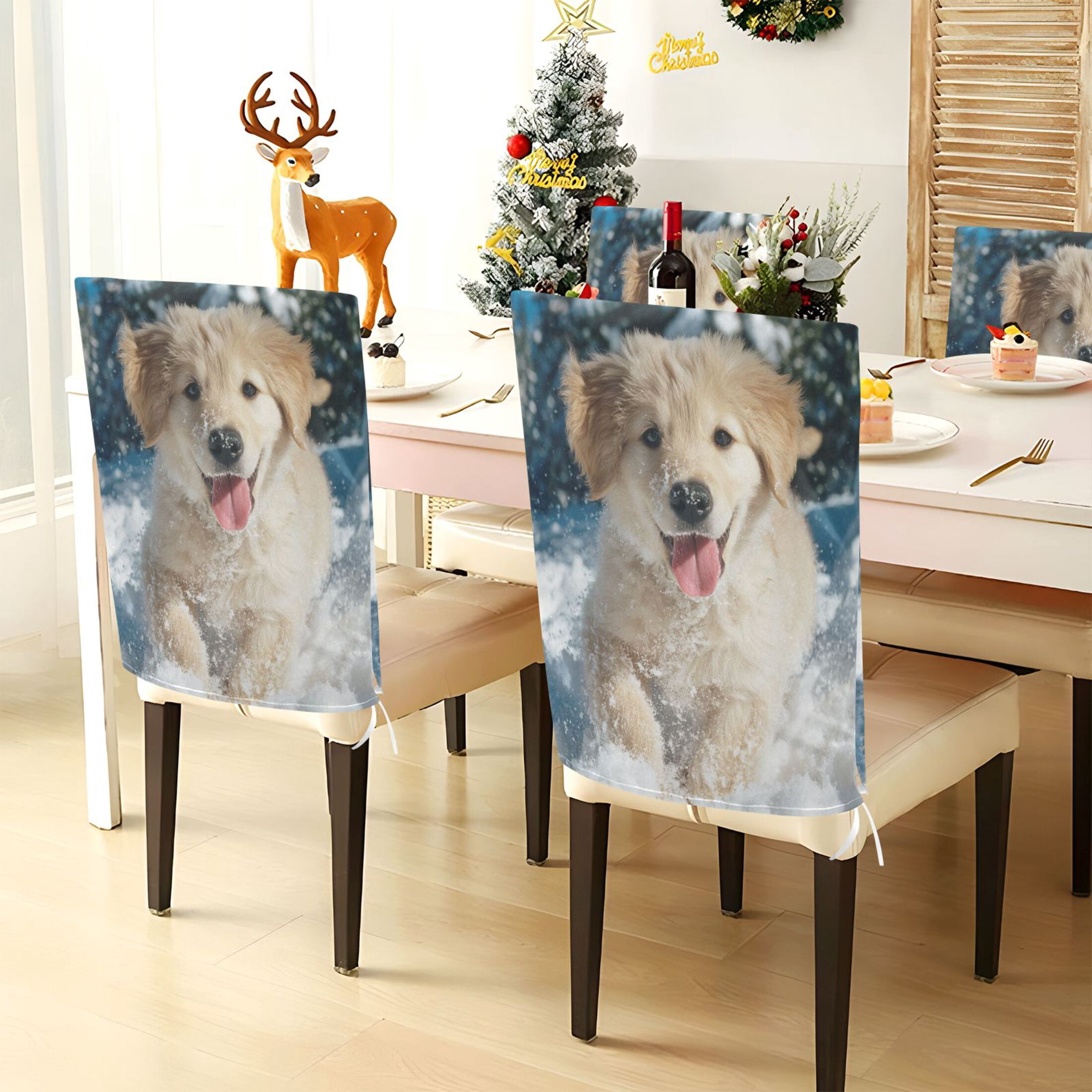 BZSMCE Chair Covers Set Home Decor Seat Back Cover Snow-playful Golden ...