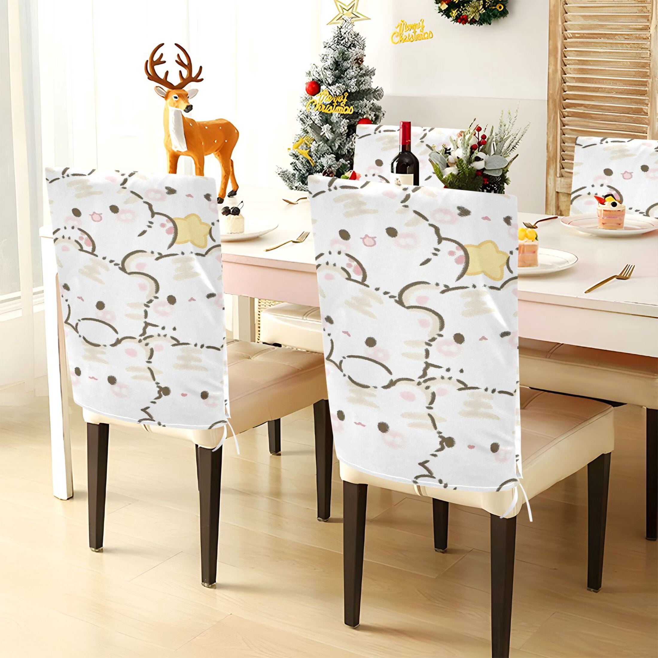 BZSMCE Chair Covers Set Home Decor Seat Back Cover Starry White Kitties ...