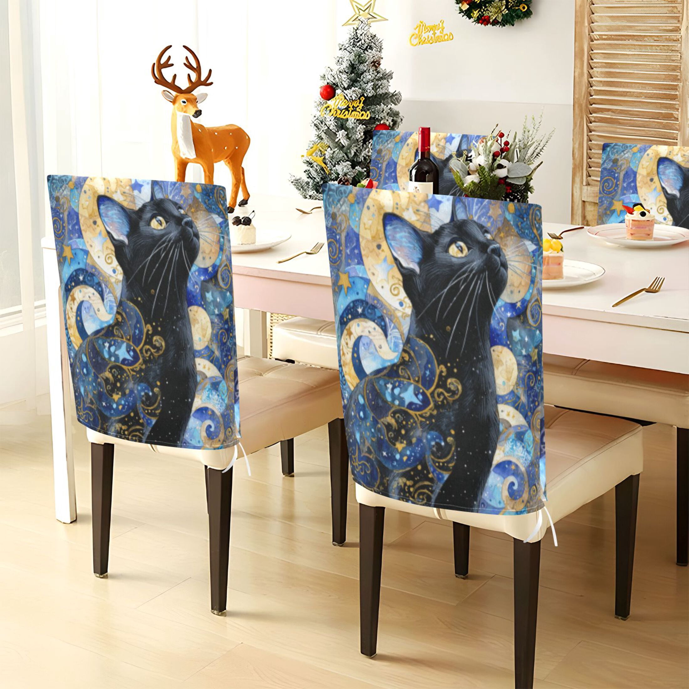 BZSMCE Chair Covers Set Home Decor Seat Back Cover Starry-eyed Feline ...
