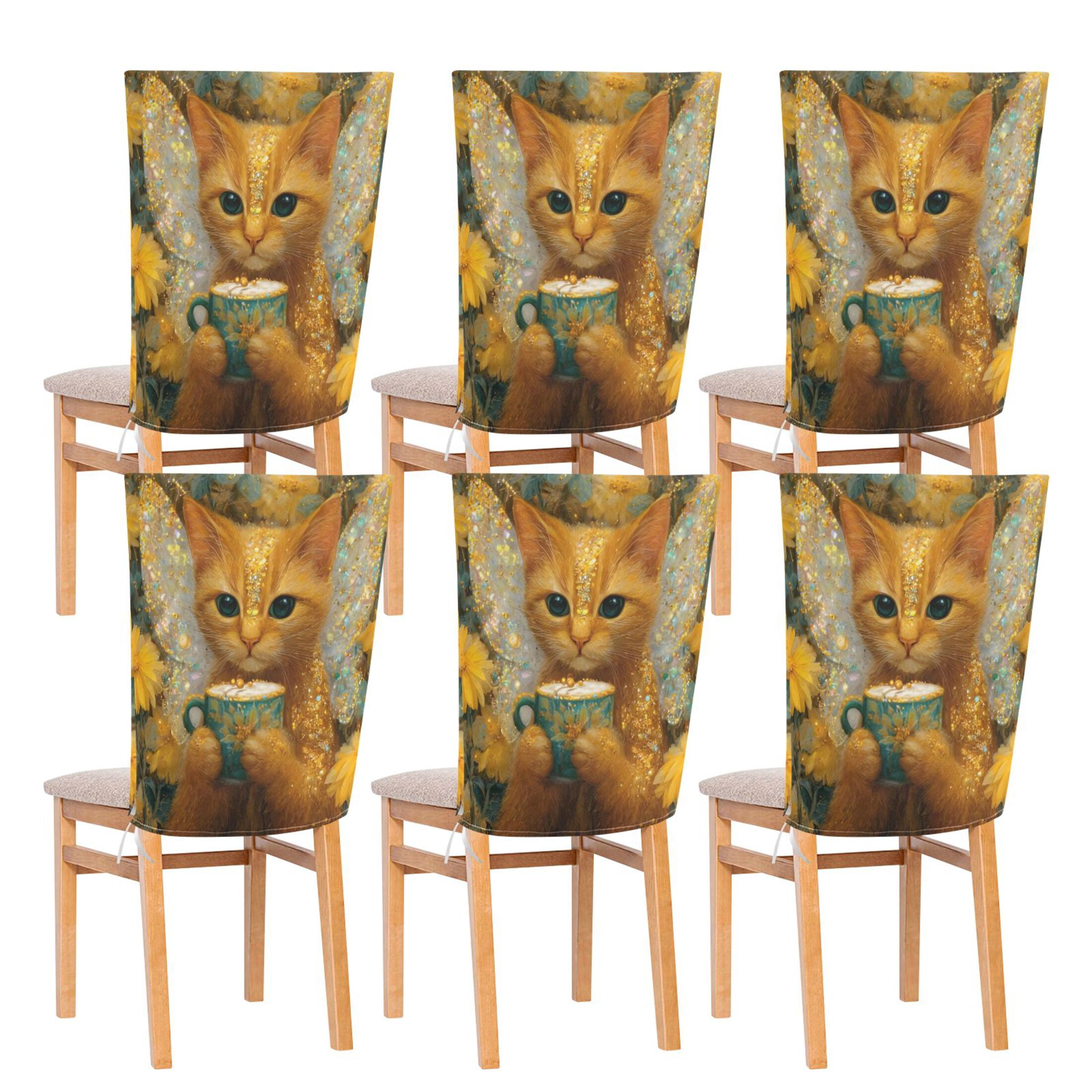 BZSMCE Chair Covers Set Home Decor Seat Back Cover Sunny Tea Cat ...