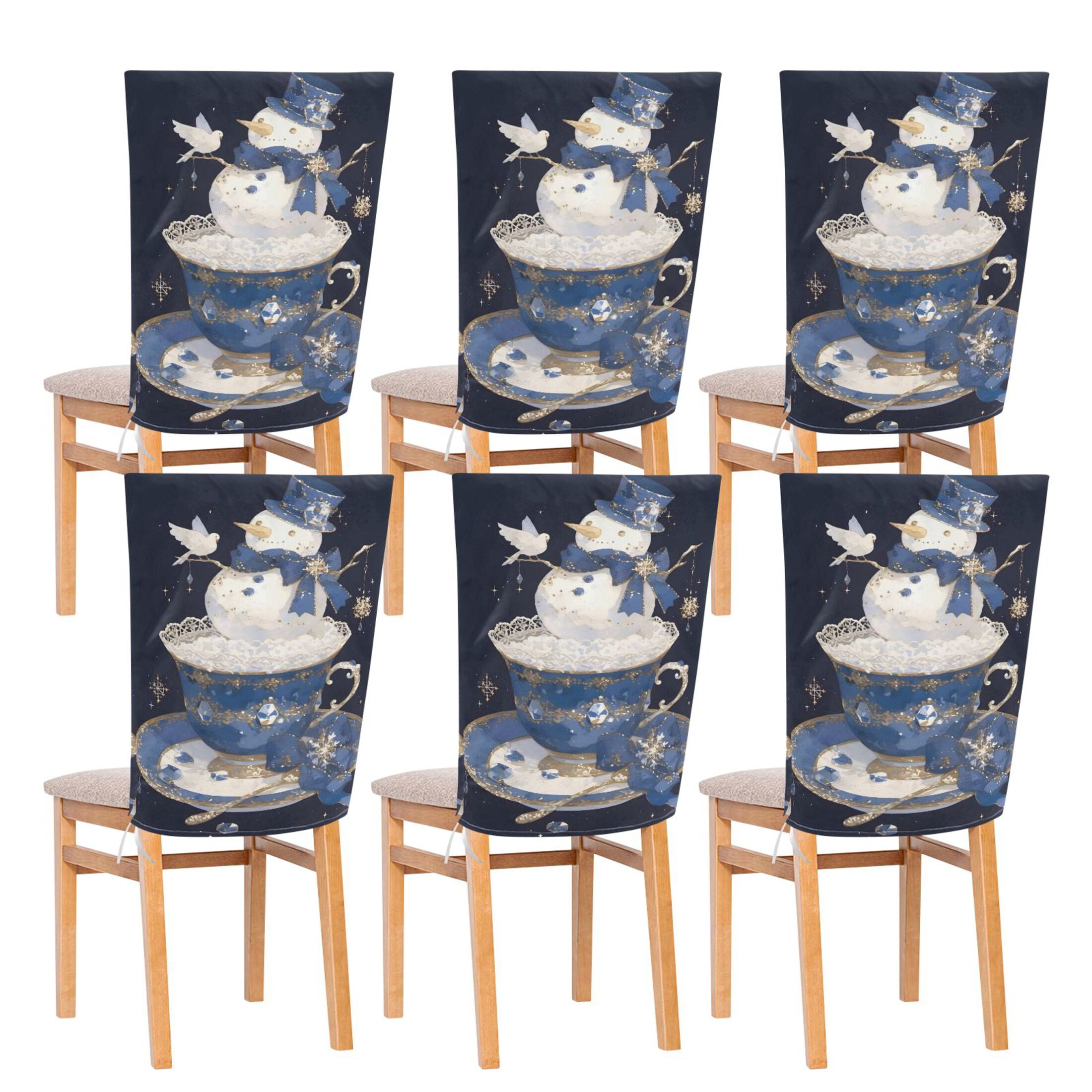BZSMCE Chair Covers Set Home Decor Seat Back Cover Teacup Snowman ...
