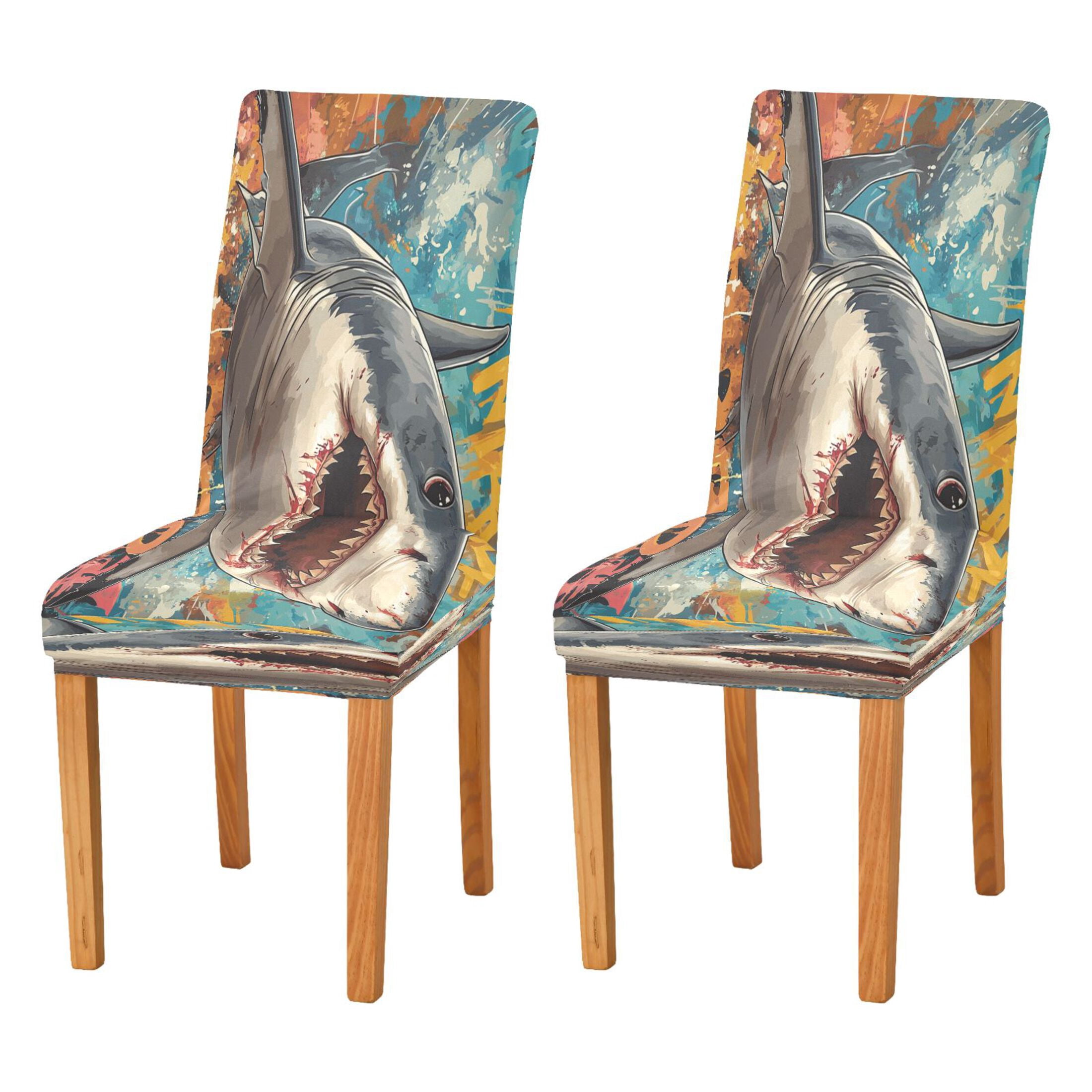 BZSMCE Chairs Slipcovers Dining Chair Covers Attack Sharks Pattern ...