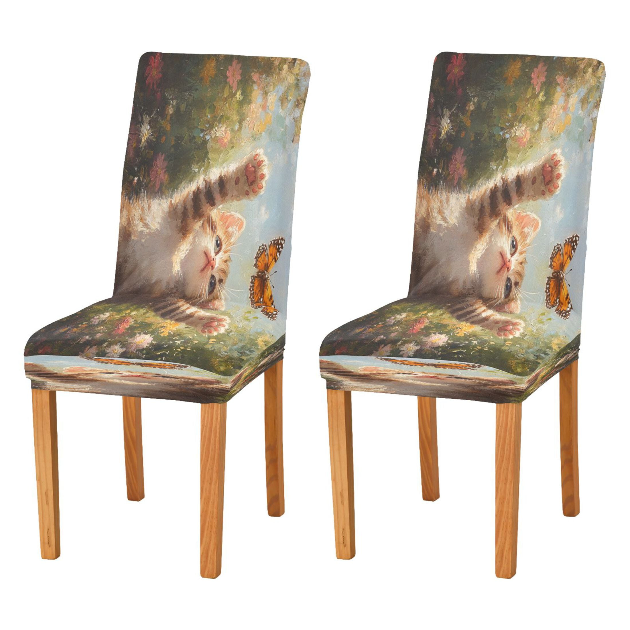 BZSMCE Chairs Slipcovers Dining Chair Covers Cat Catch Butterfly ...