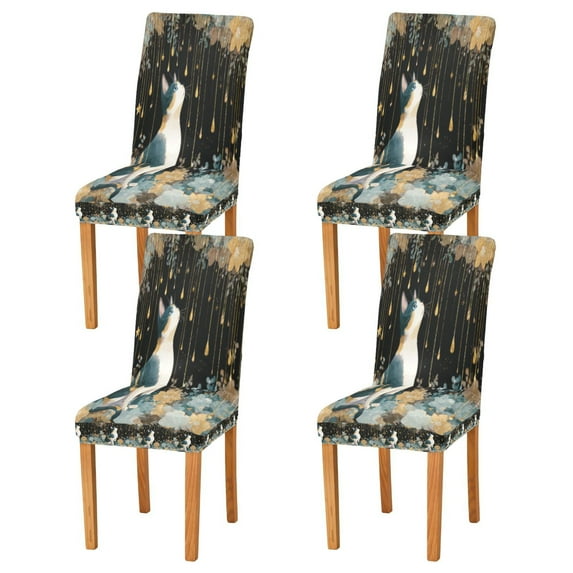 BZSMCE Chairs Slipcovers Dining Chair Covers Cat under Golden Drips ...