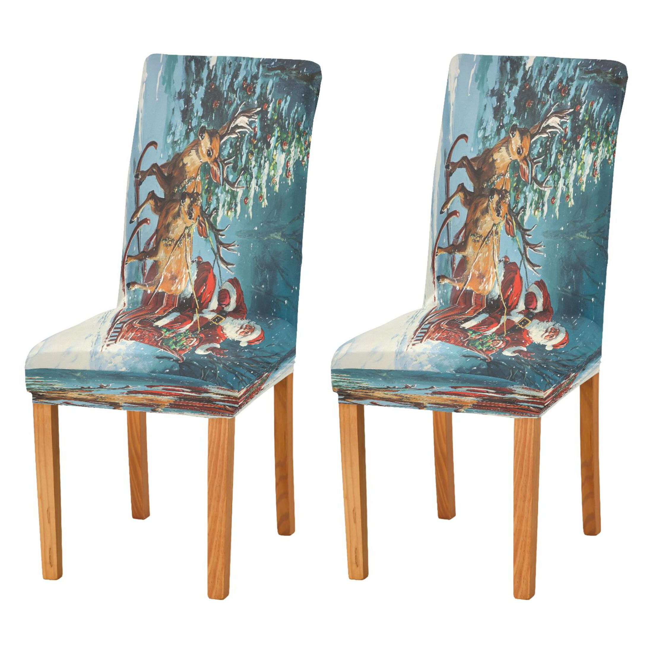 BZSMCE Chairs Slipcovers Dining Chair Covers Cute Deer Pulling Santa ...