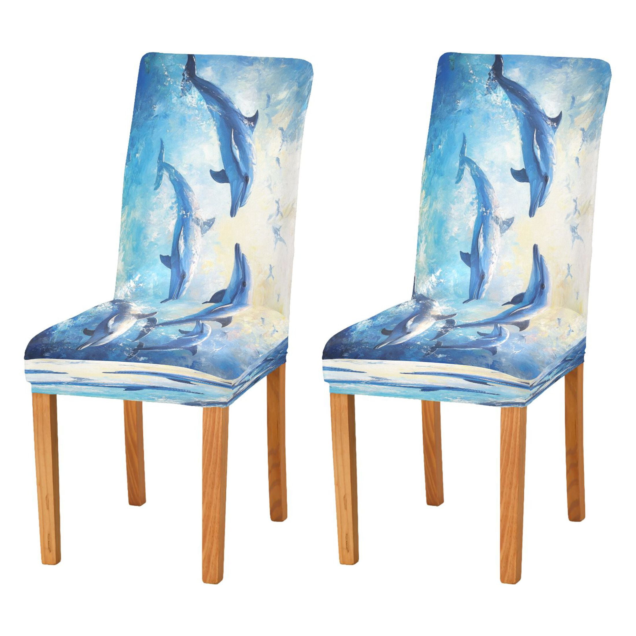 BZSMCE Chairs Slipcovers Dining Chair Covers Dolphin Play on The Ocean ...