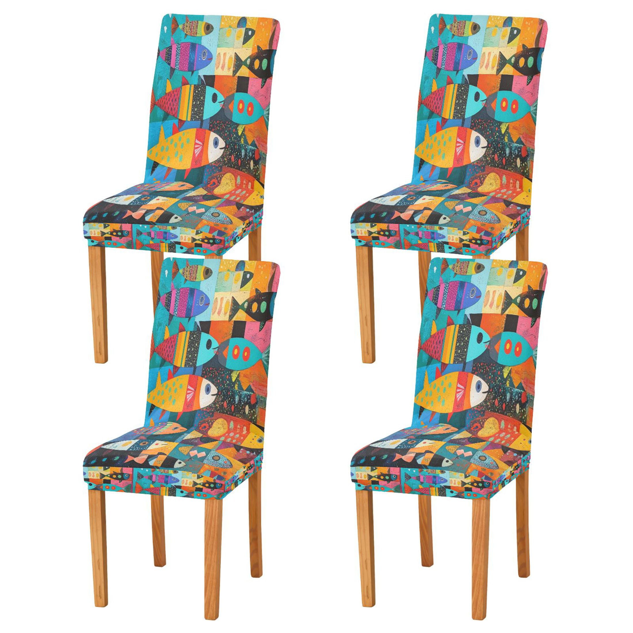 BZSMCE Chairs Slipcovers Dining Chair Covers Fish Mosaic Creative ...