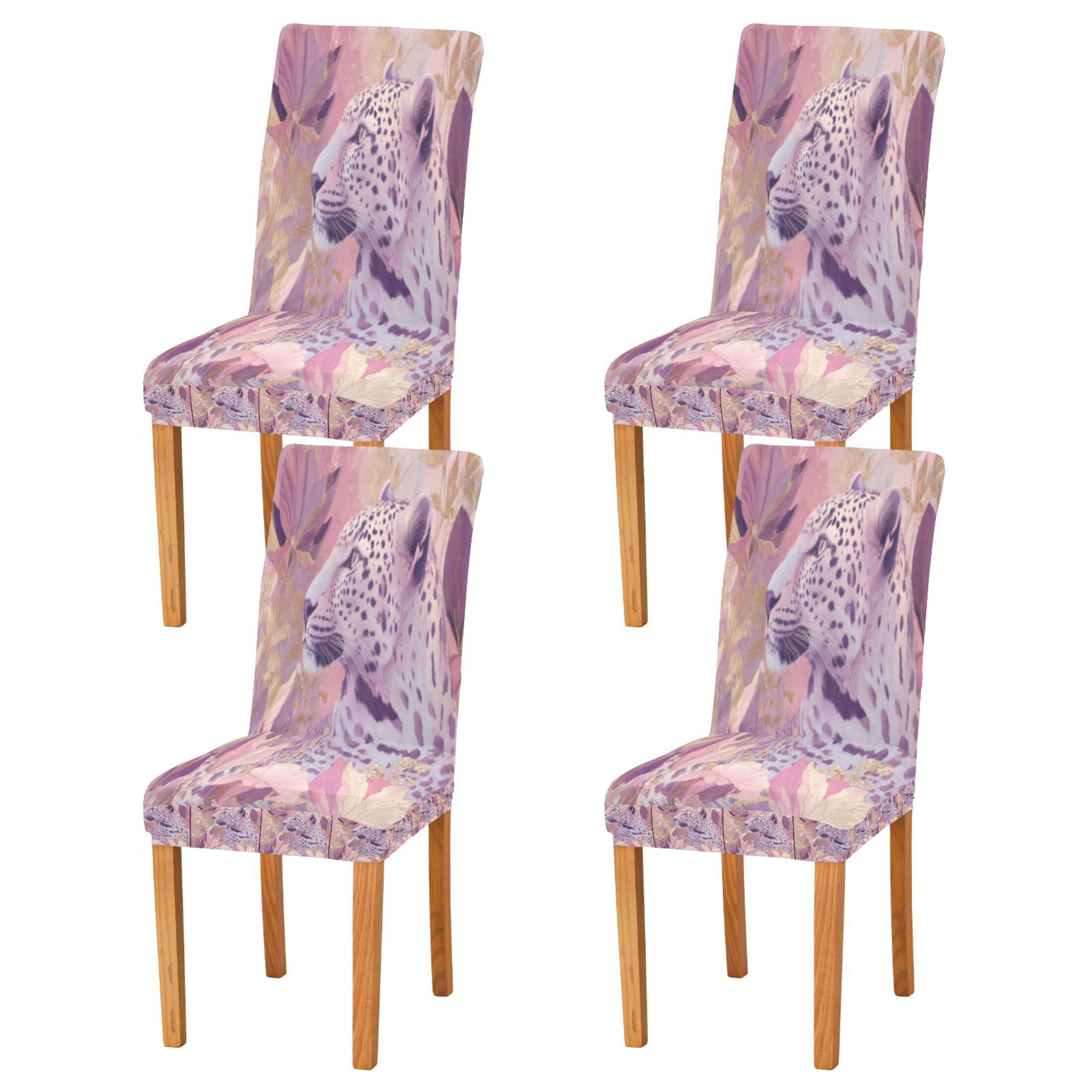 BZSMCE Chairs Slipcovers Dining Chair Covers Floral Leopard in Lilac ...