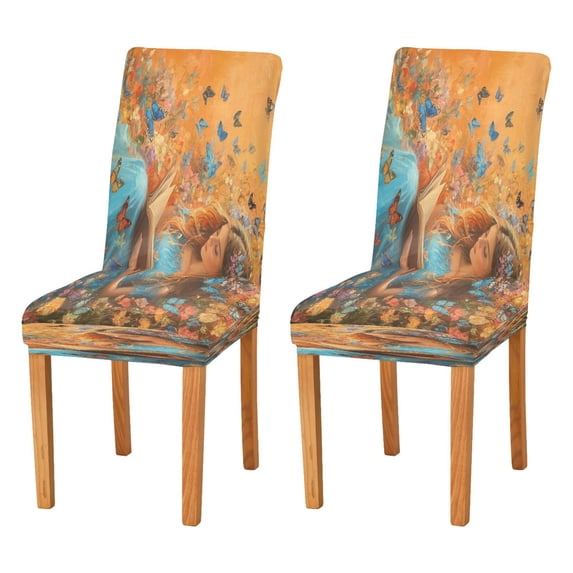 BZSMCE Chairs Slipcovers Dining Chair Covers Girl Surround by Butterfly ...