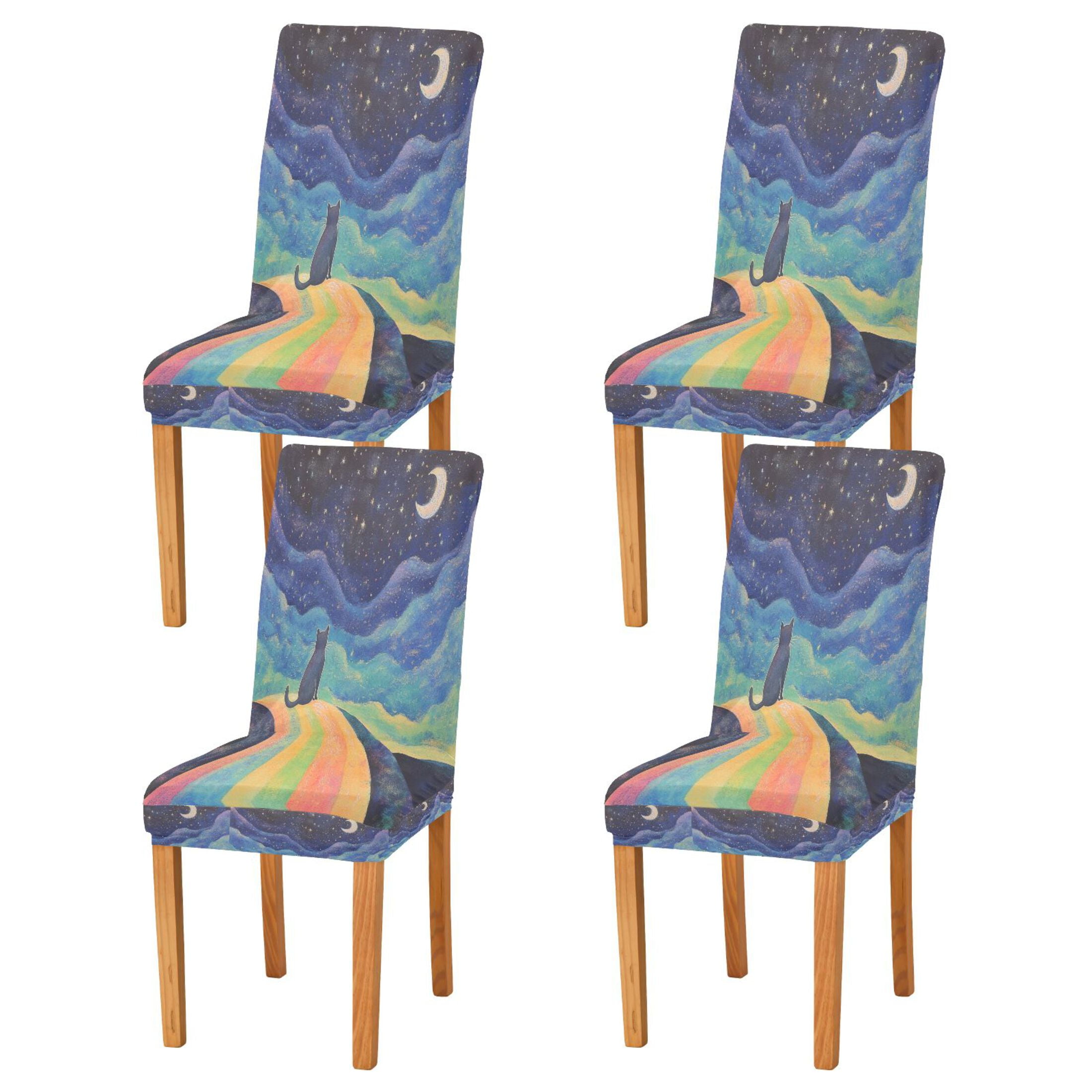 BZSMCE Chairs Slipcovers Dining Chair Covers Moonlit Rainbow Journey ...