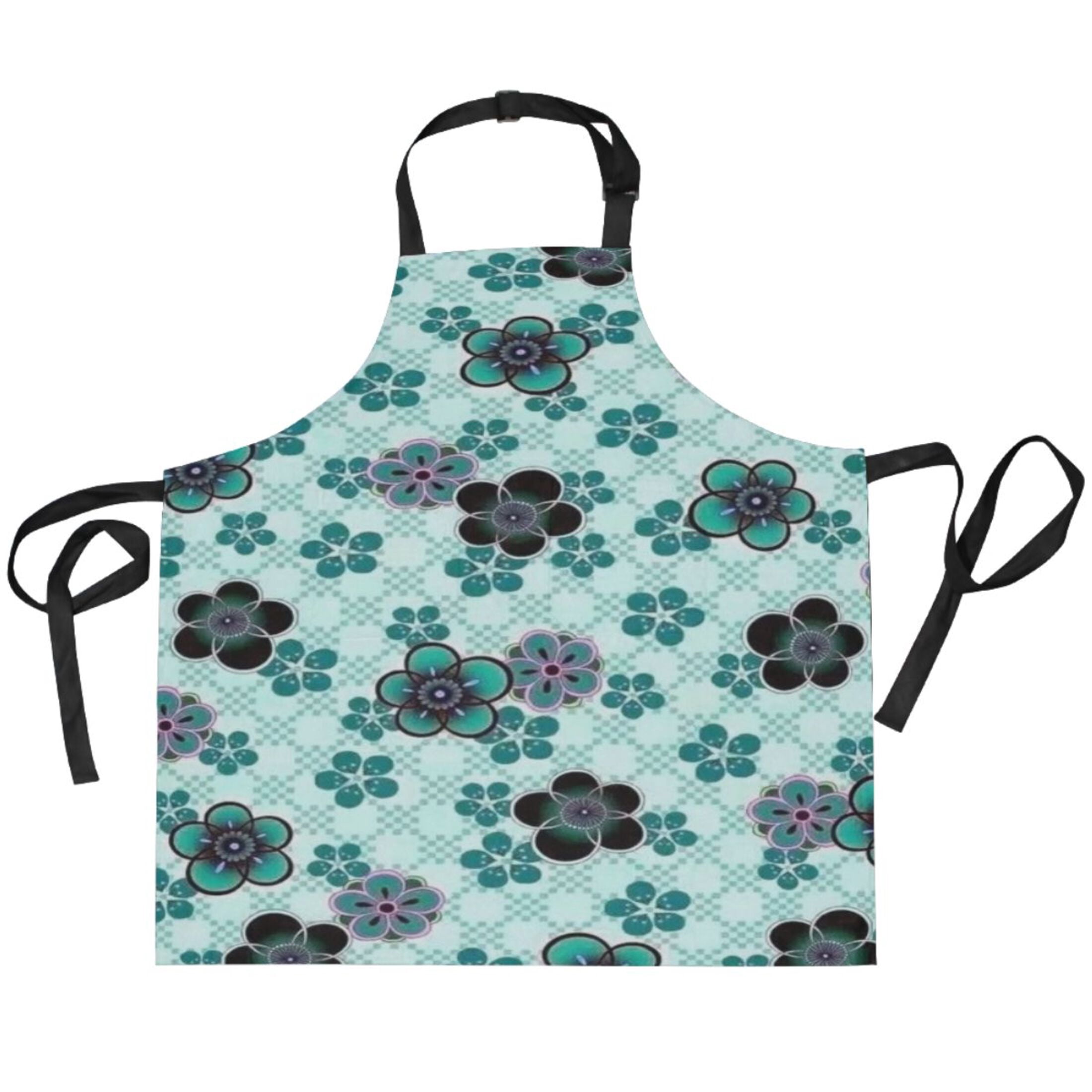 BZSMCE Chef Kitchen Apron 2 Pockets In Aquatic Floral Mosaic Printed ...