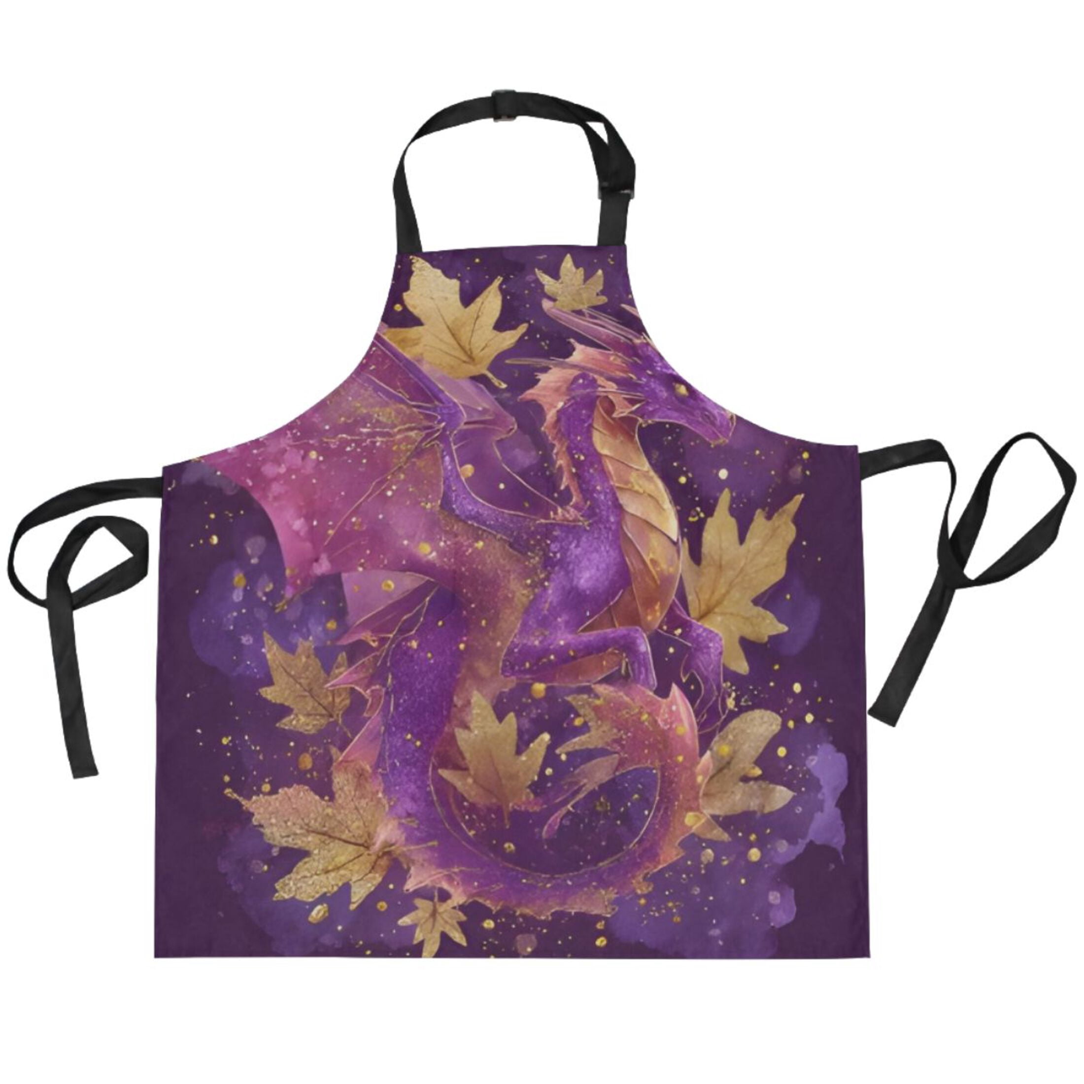 BZSMCE Chef Kitchen Apron 2 Pockets In Autumn Purple Dragon Printed ...