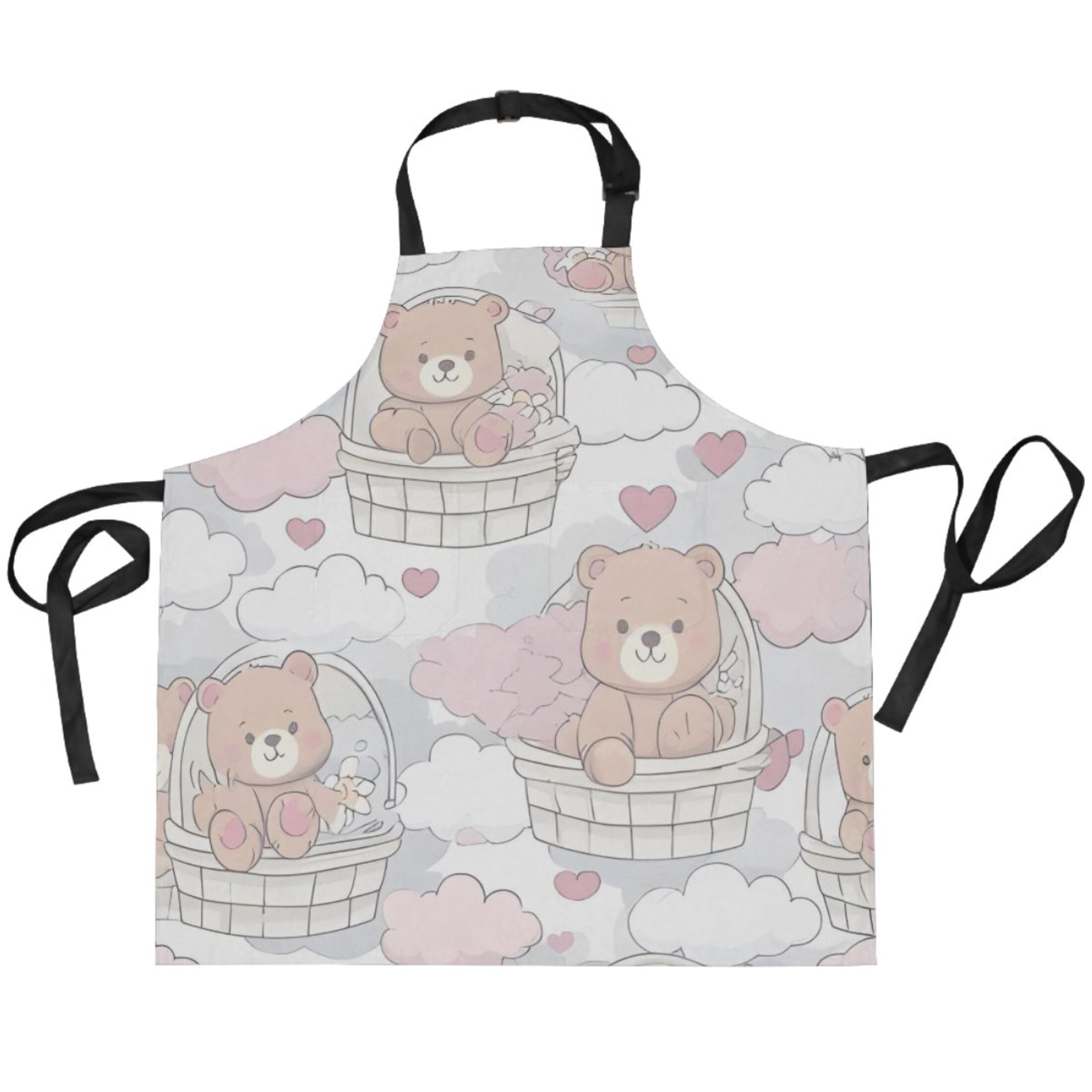 BZSMCE Chef Kitchen Apron 2 Pockets In Pale Sketch Basket Bears Printed ...