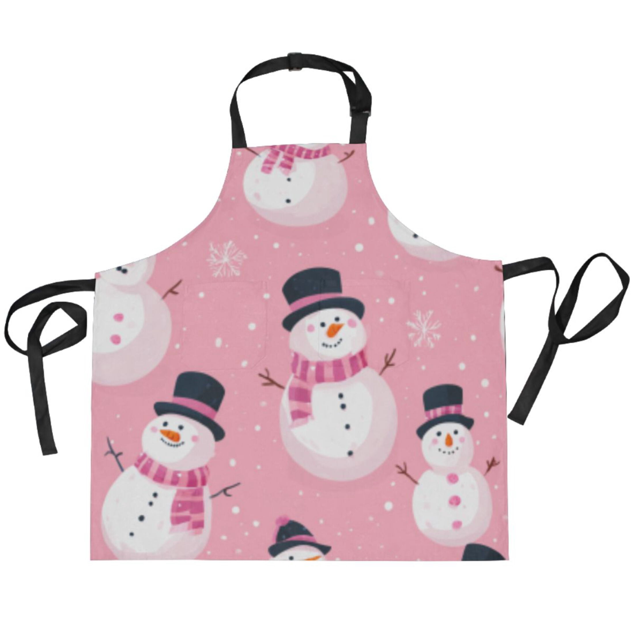 BZSMCE Chef Kitchen Apron 2 Pockets In Pink Snowman Charming Scene ...